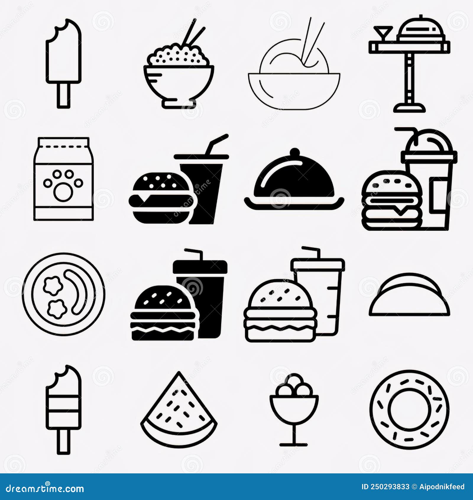 Big Set of Food Icons in Vector Stock Illustration - Illustration of ...
