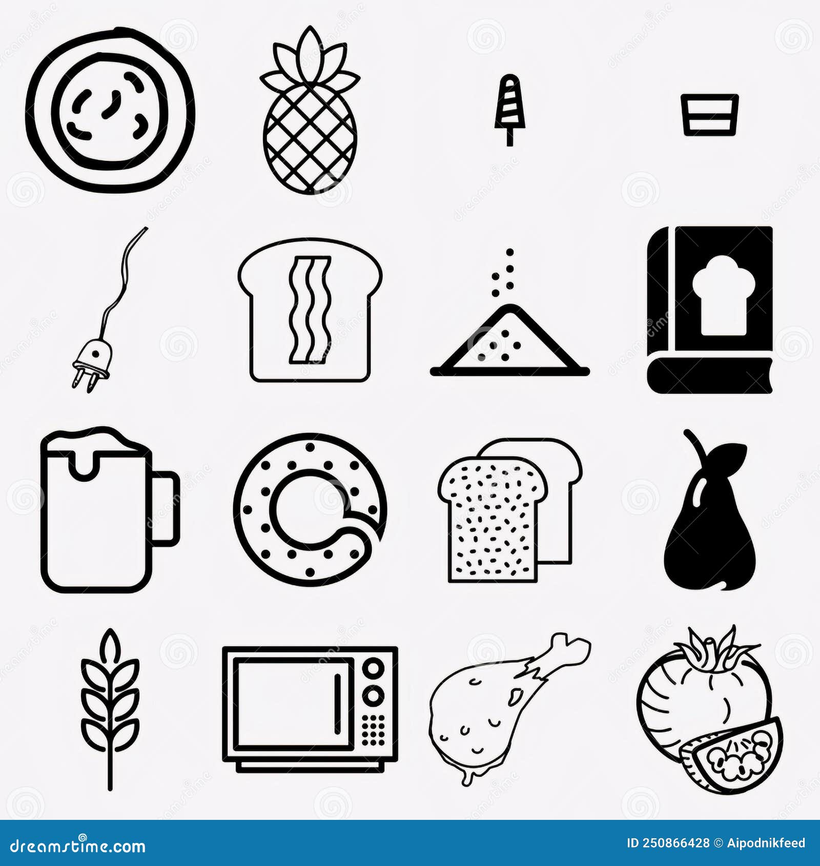 Big Set of Food Icons in Vector Stock Illustration - Illustration of ...