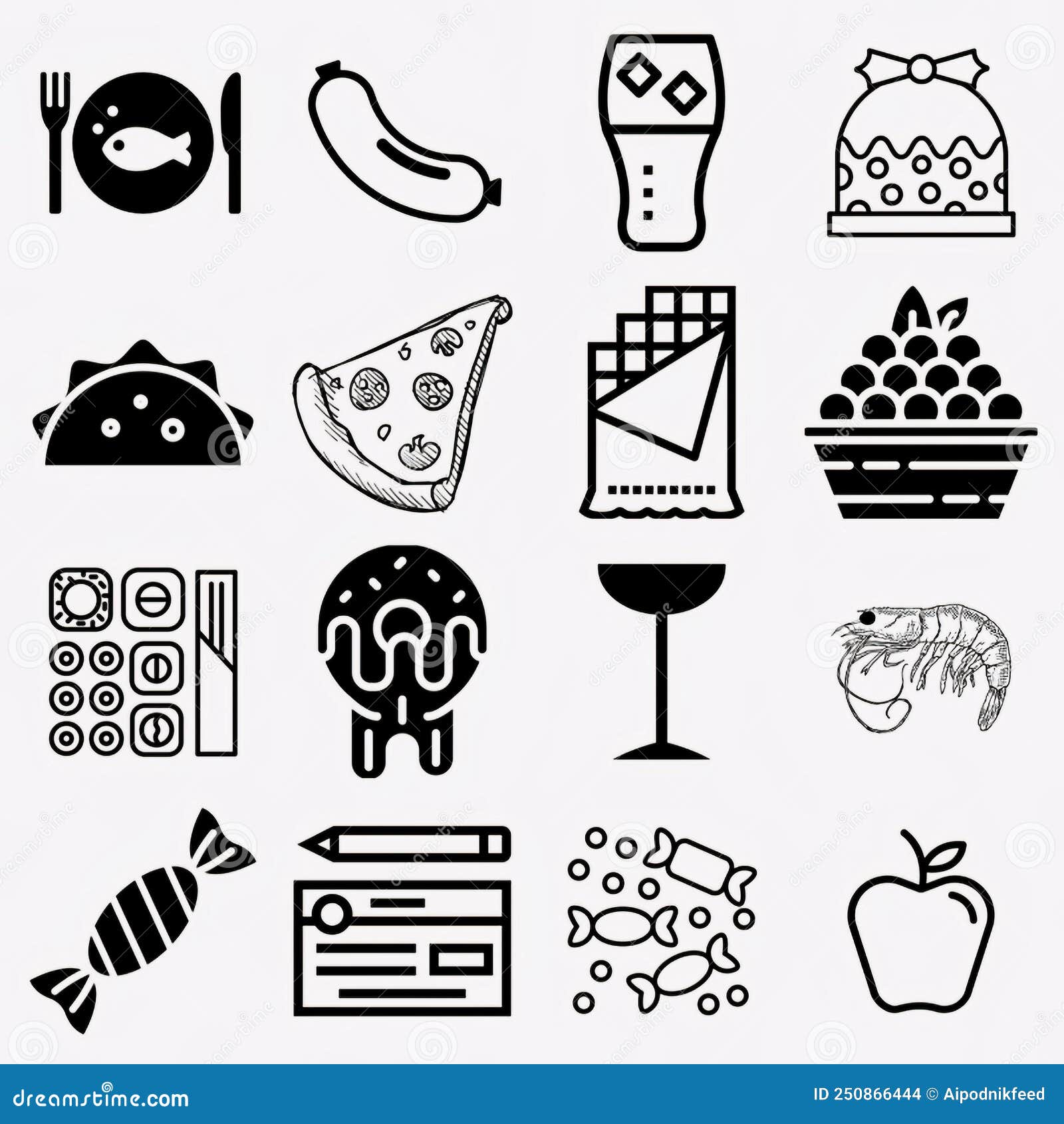 Big Set of Food Icons in Vector Stock Illustration - Illustration of ...