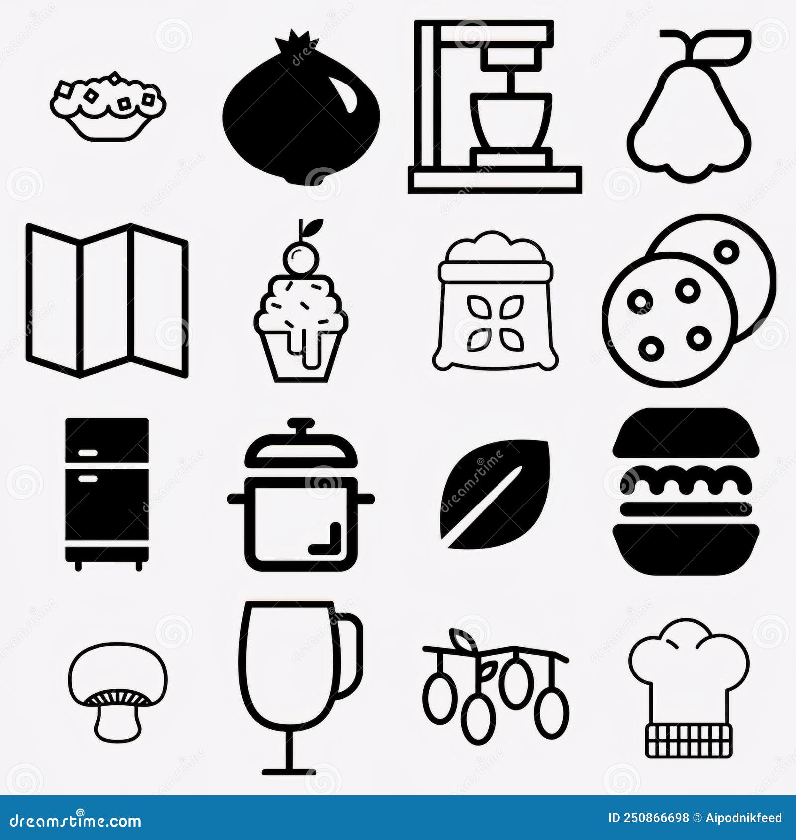 Big Set of Food Icons in Vector Stock Illustration - Illustration of ...