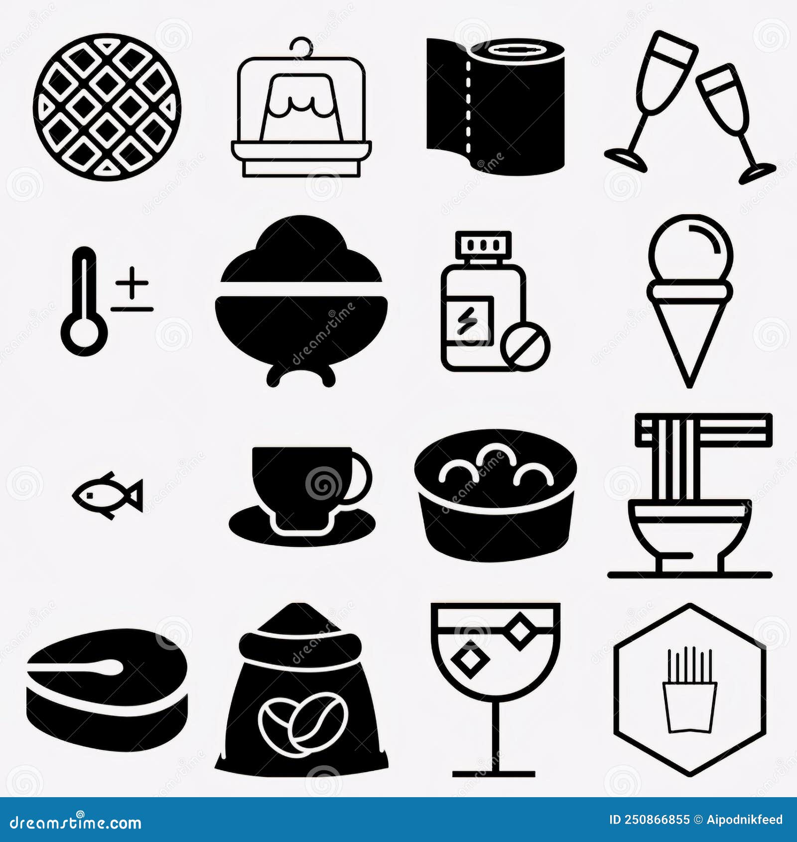 Big Set of Food Icons in Vector Stock Illustration - Illustration of ...