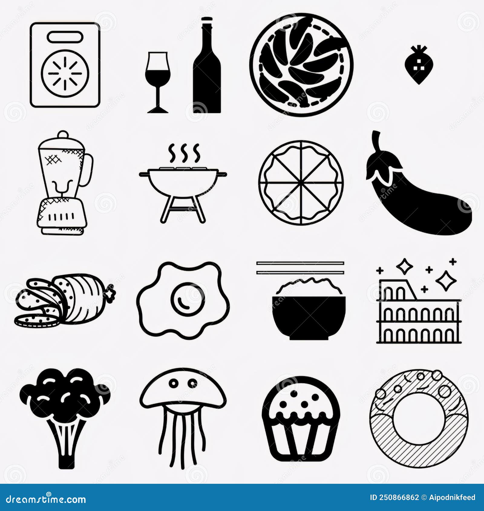 Big Set of Food Icons in Vector Stock Illustration - Illustration of ...