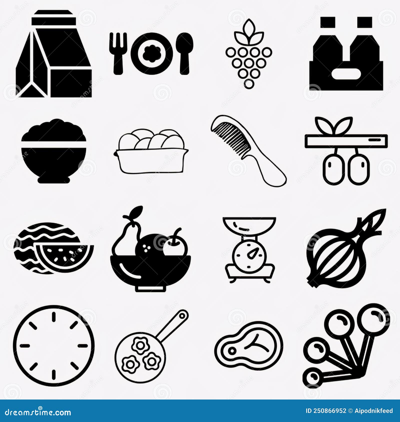 Big Set of Food Icons in Vector Stock Illustration - Illustration of ...