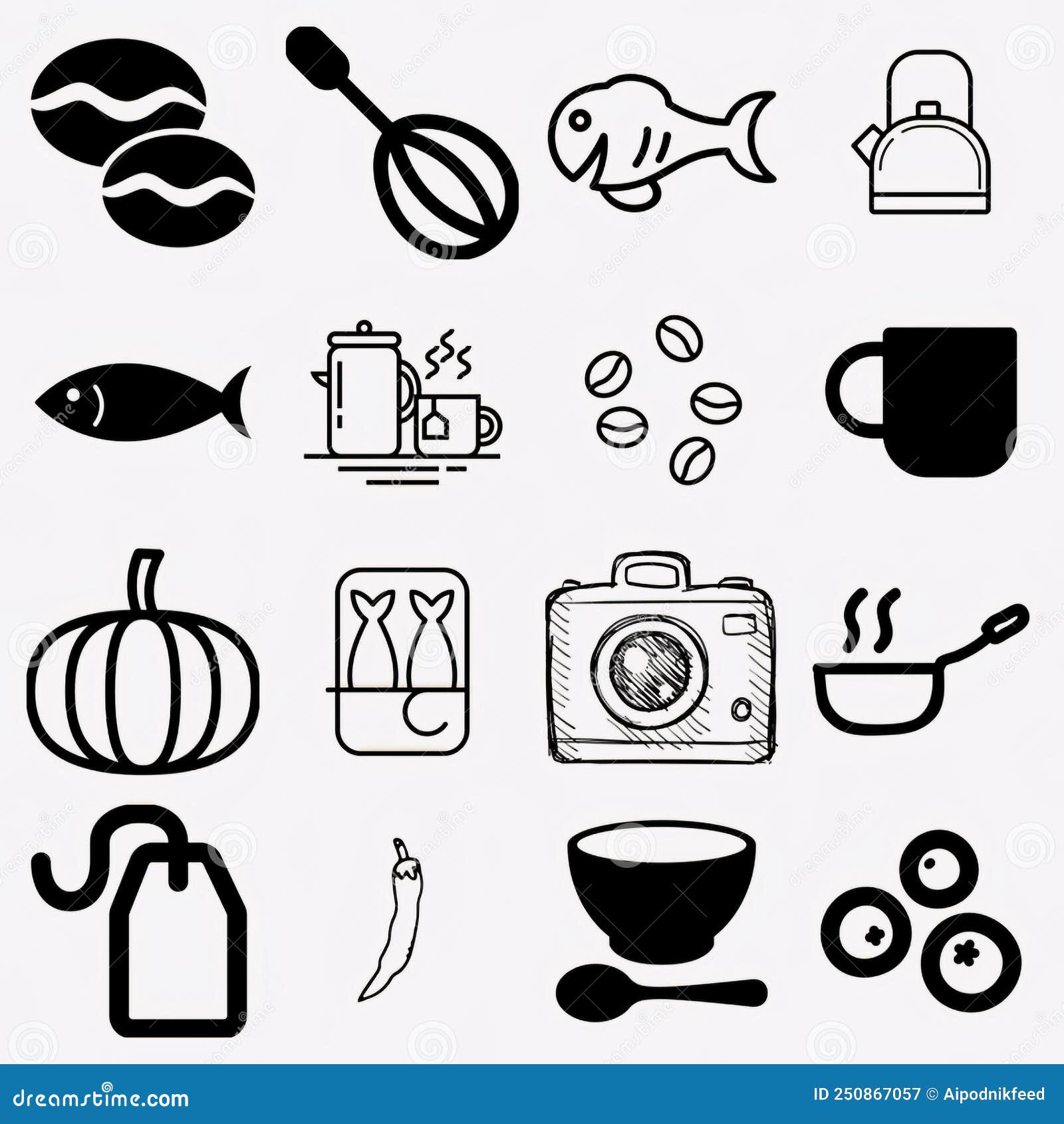 Big Set of Food Icons in Vector Stock Illustration - Illustration of ...