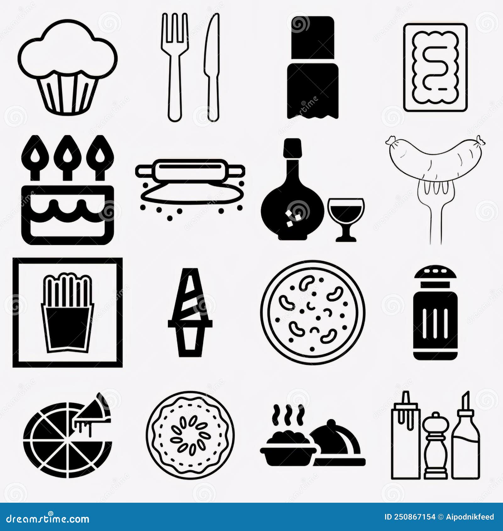 Big Set of Food Icons in Vector Stock Illustration - Illustration of ...