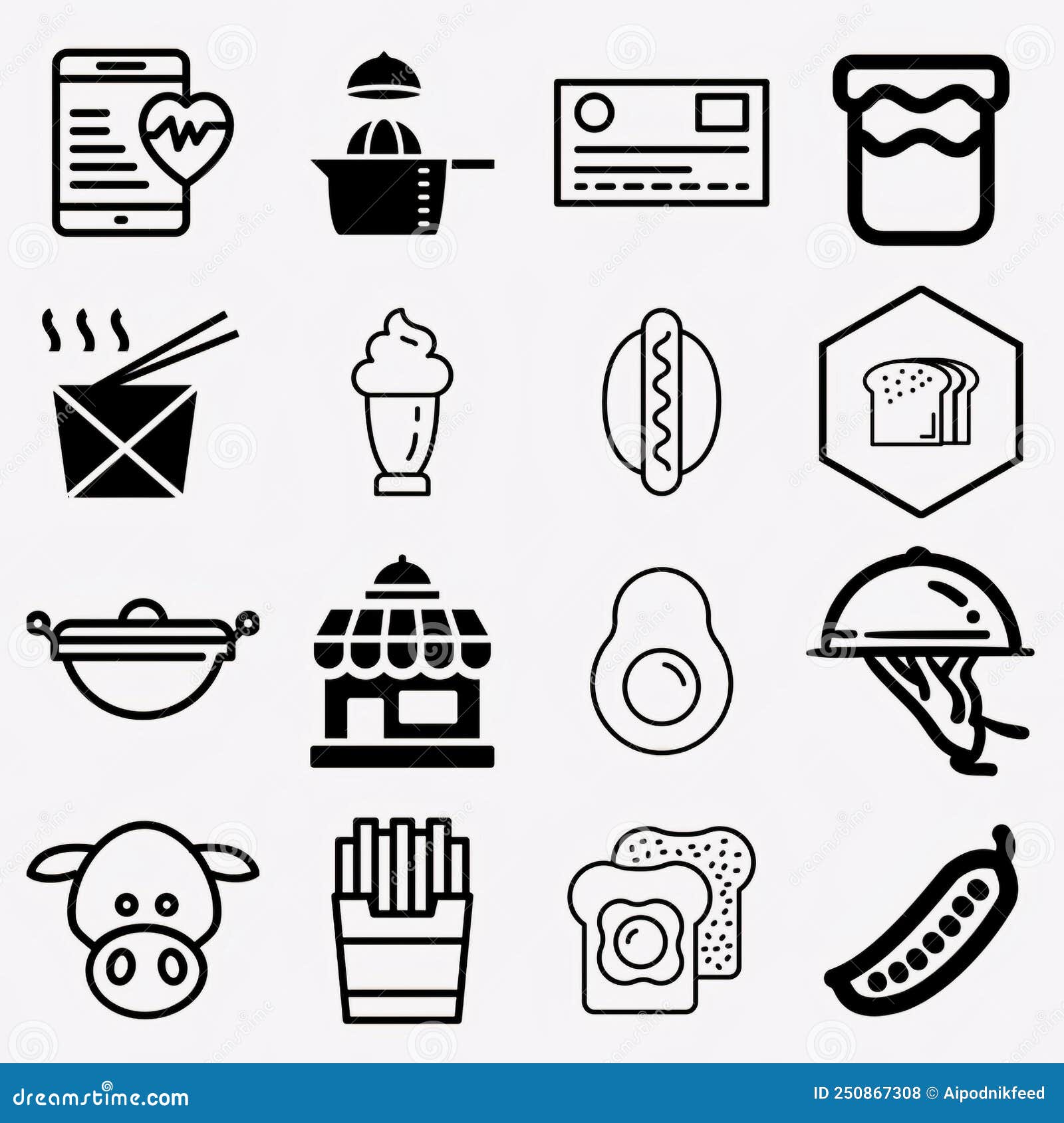 Big Set of Food Icons in Vector Stock Illustration - Illustration of ...