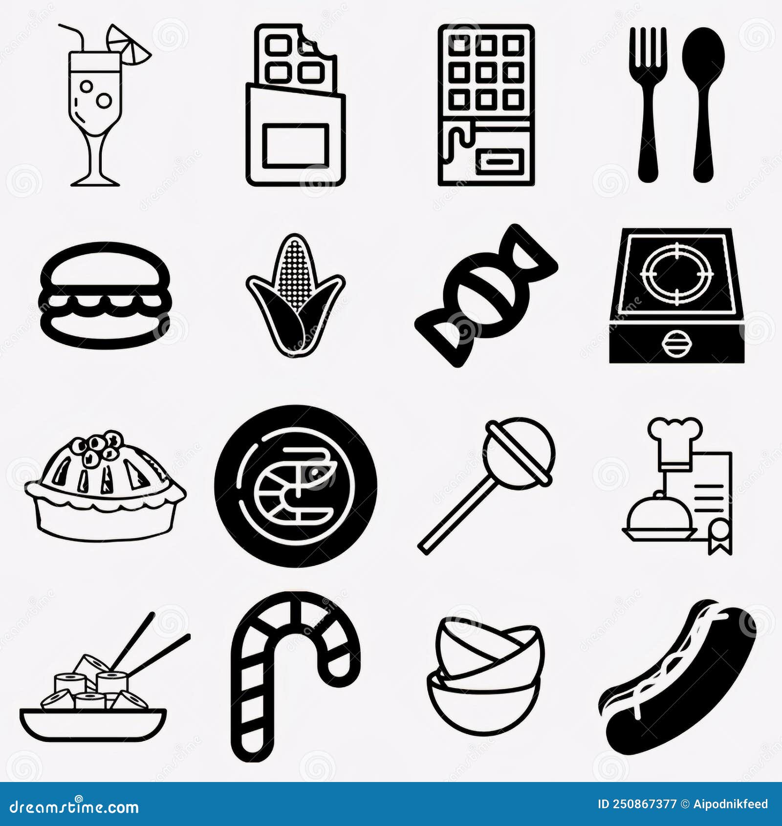 Big Set of Food Icons in Vector Stock Illustration - Illustration of ...
