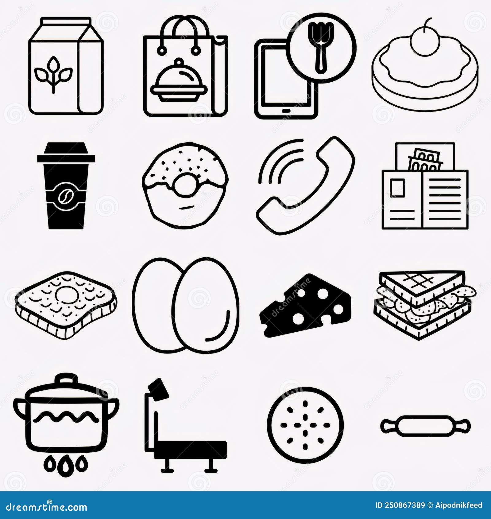 Big Set of Food Icons in Vector Stock Illustration - Illustration of ...