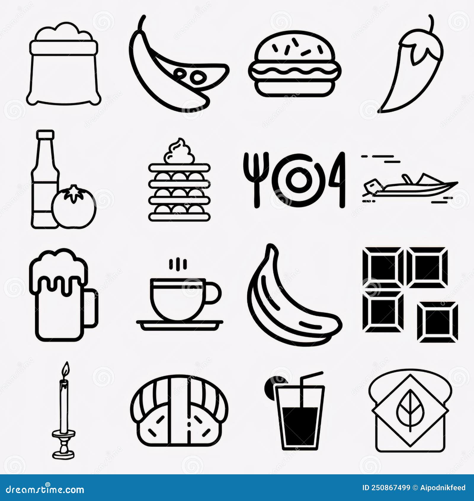Big Set of Food Icons in Vector Stock Illustration - Illustration of ...