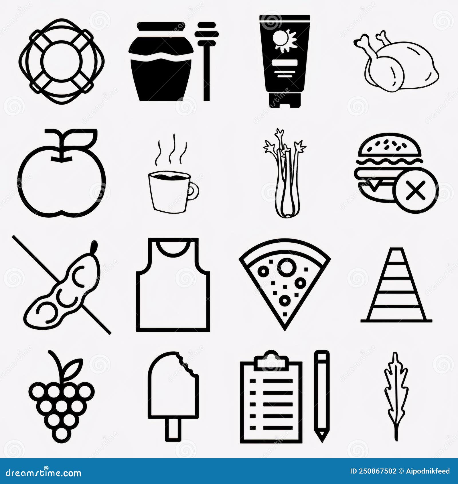 Big Set of Food Icons in Vector Stock Illustration - Illustration of ...