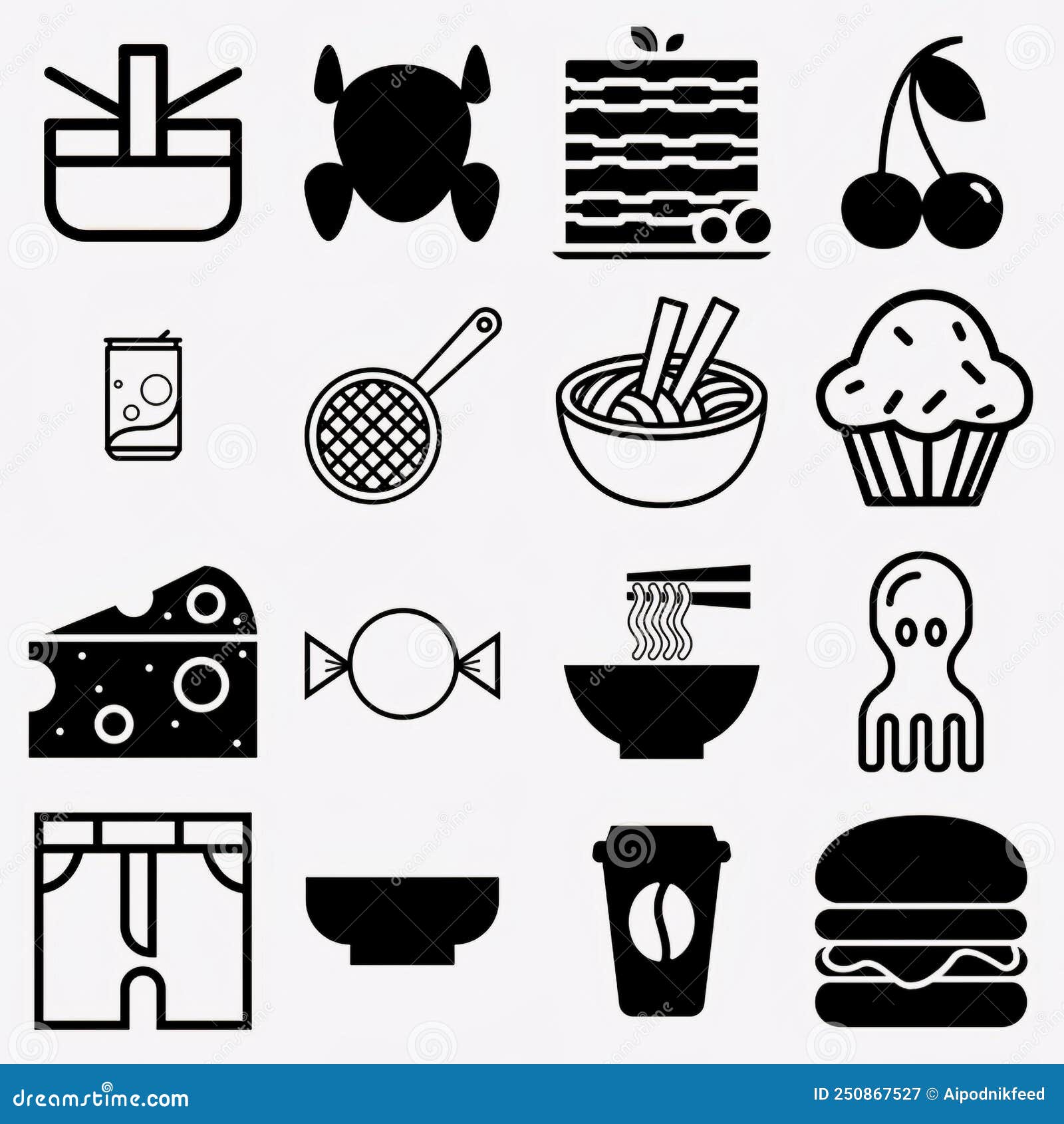Big Set of Food Icons in Vector Stock Illustration - Illustration of ...