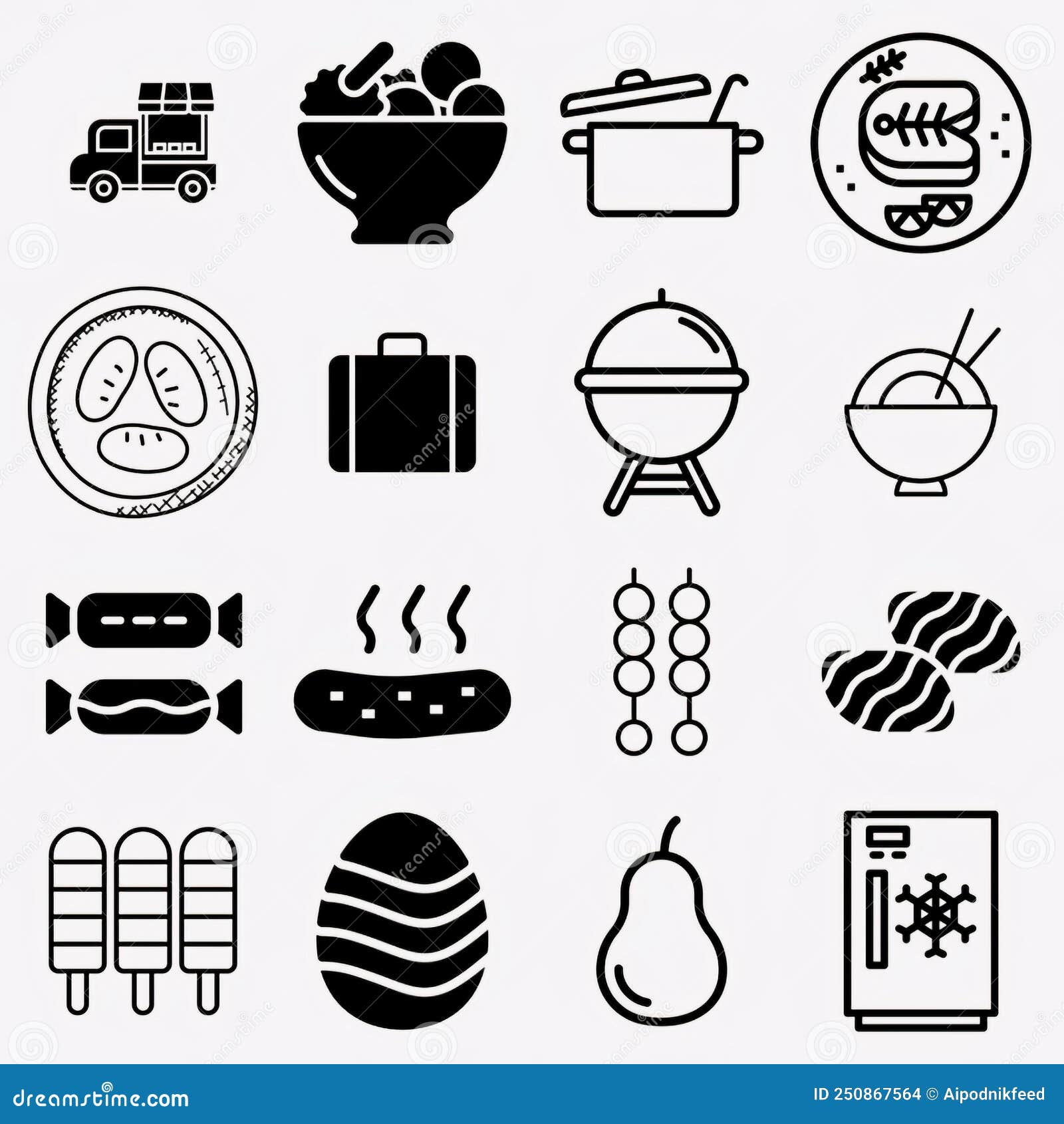 Big Set of Food Icons in Vector Stock Illustration - Illustration of ...