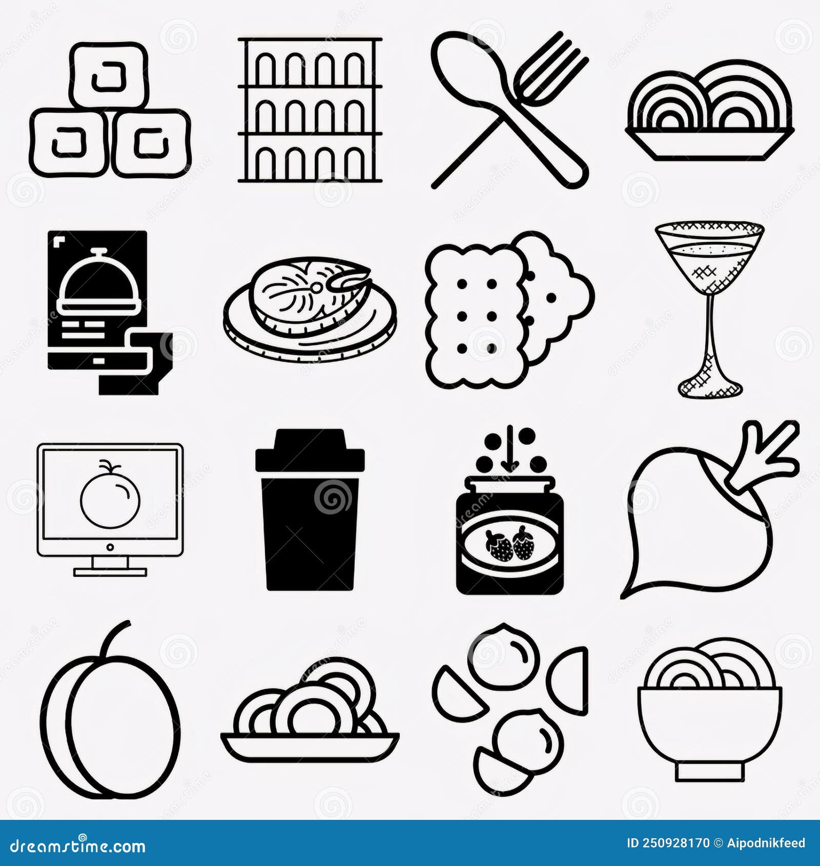 Big Set of Food Icons in Vector Stock Illustration - Illustration of ...