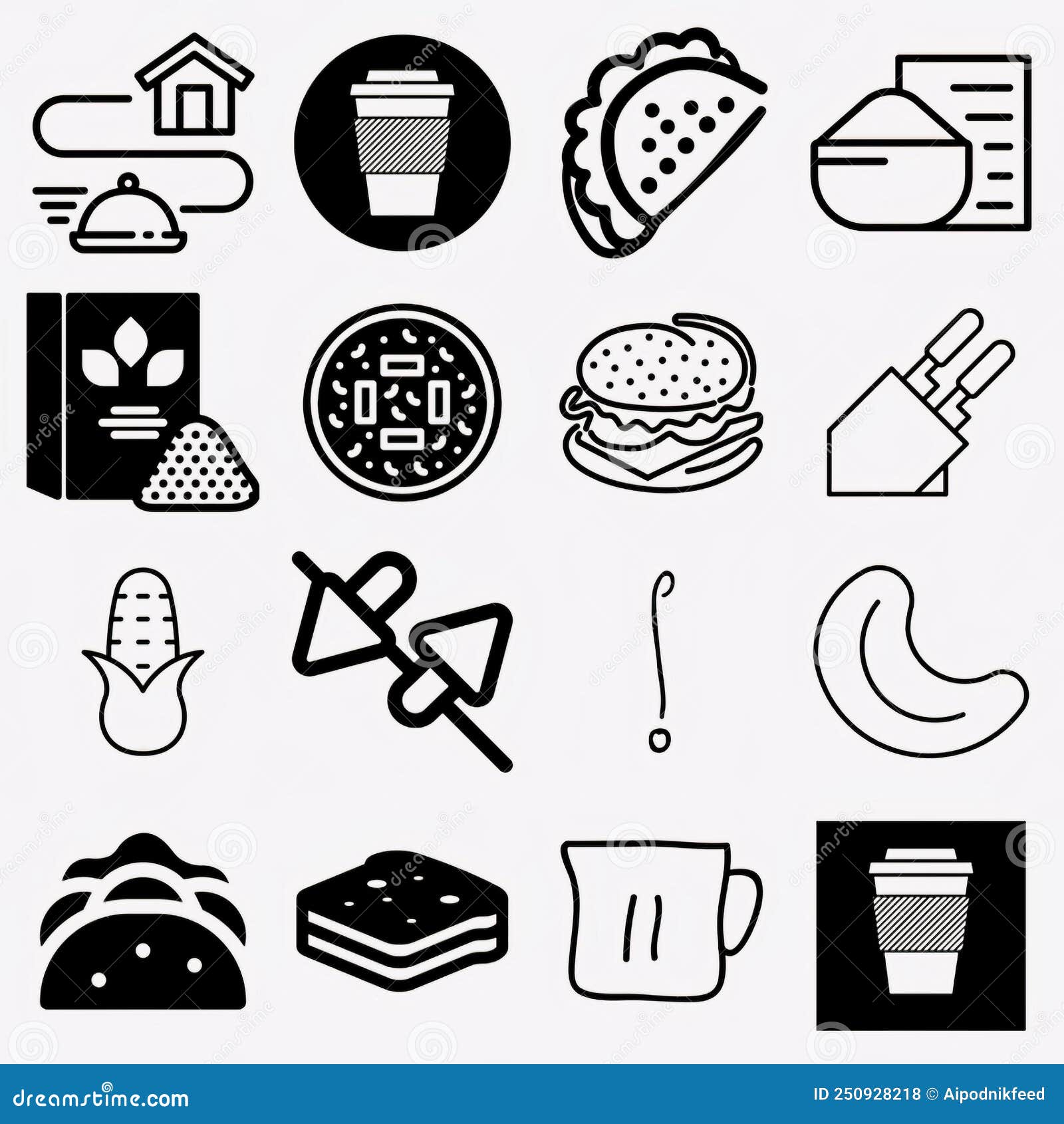 Big Set of Food Icons in Vector Stock Illustration - Illustration of ...