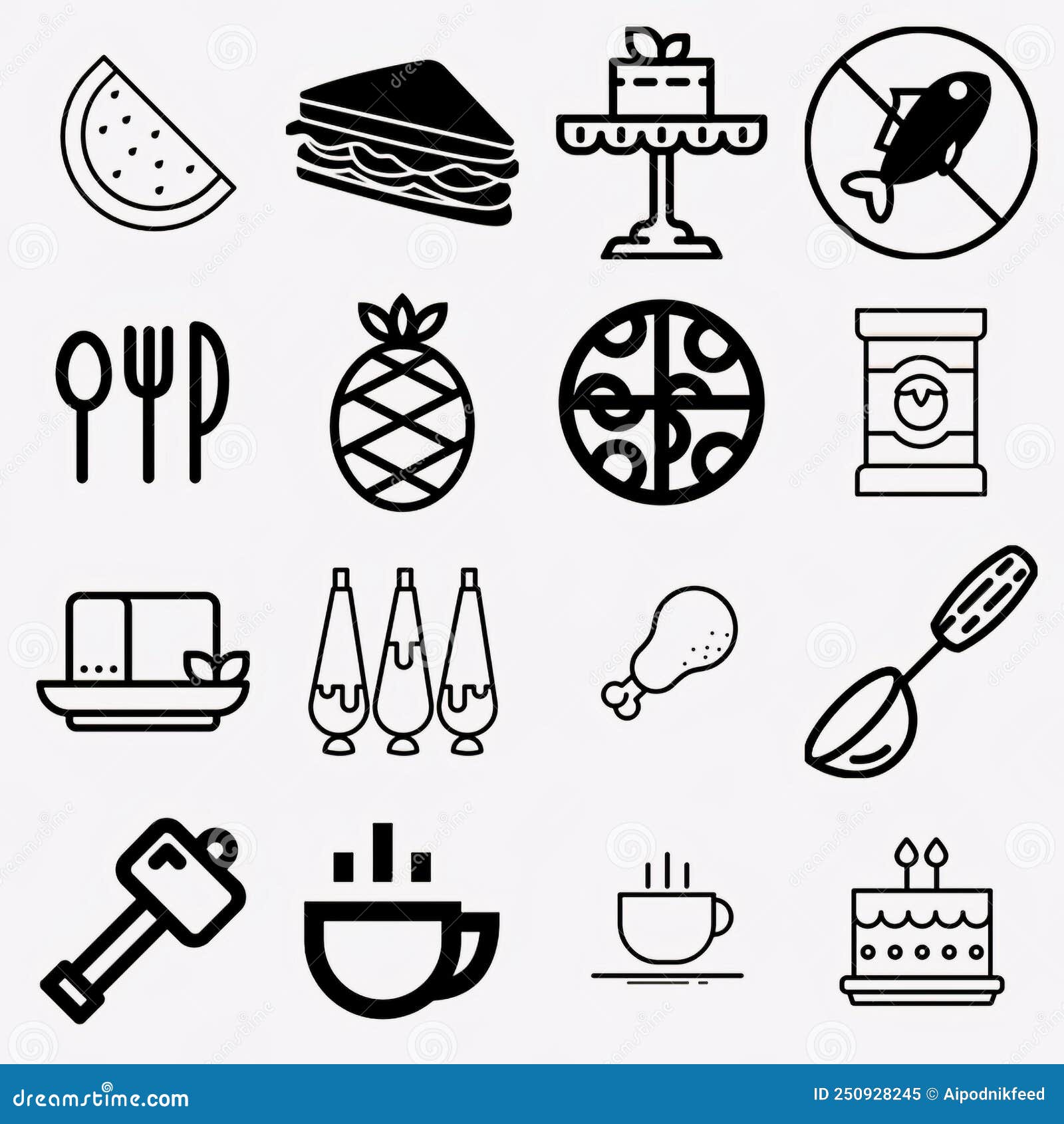 Big Set of Food Icons in Vector Stock Illustration - Illustration of ...