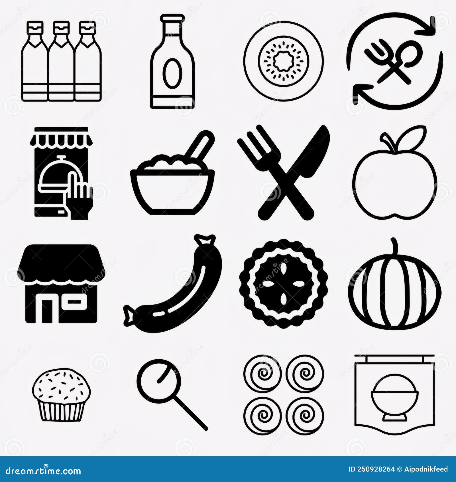 Big Set of Food Icons in Vector Stock Illustration - Illustration of ...