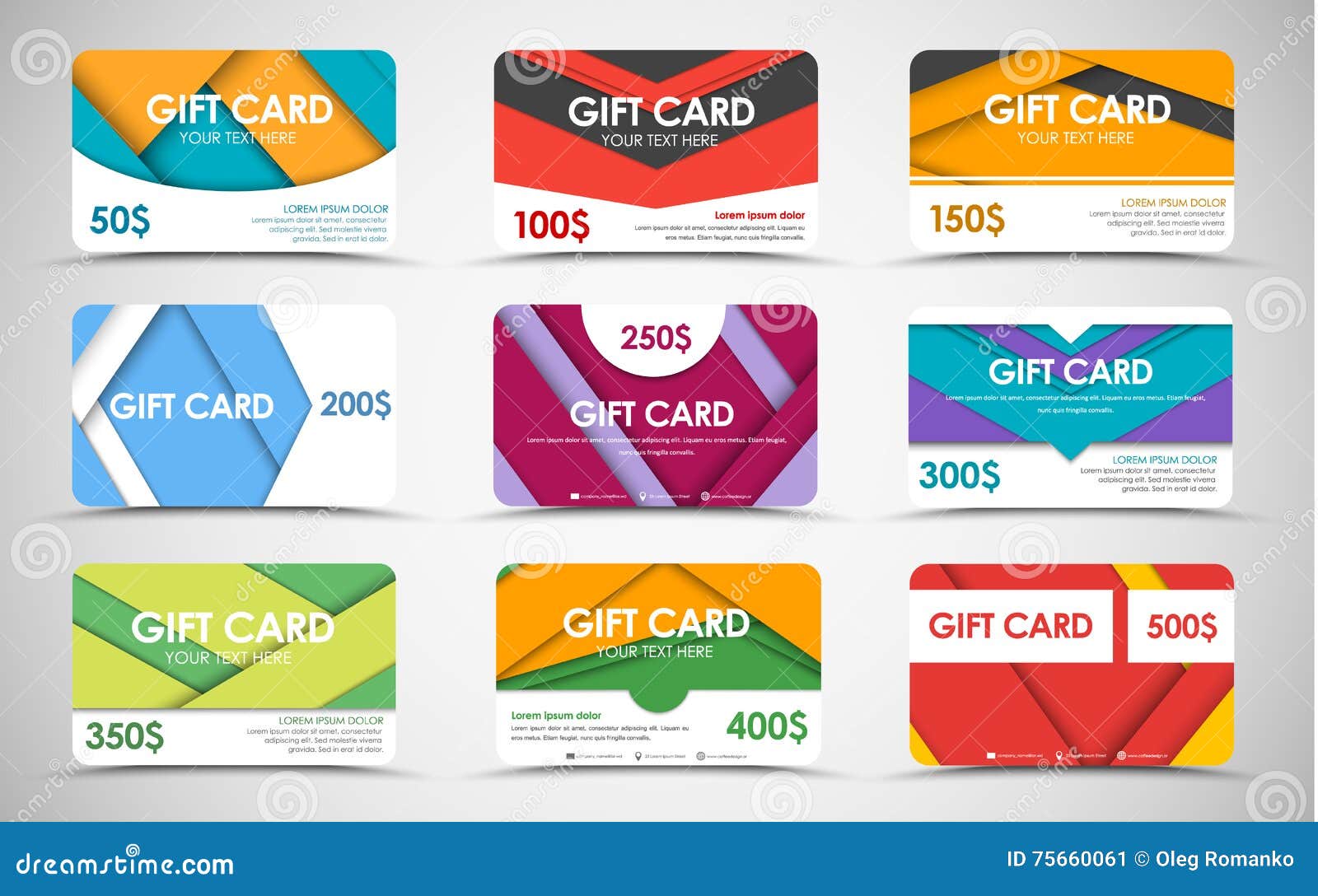 Big Set of Gift Cards of Different Values. Stock Vector - Illustration ...