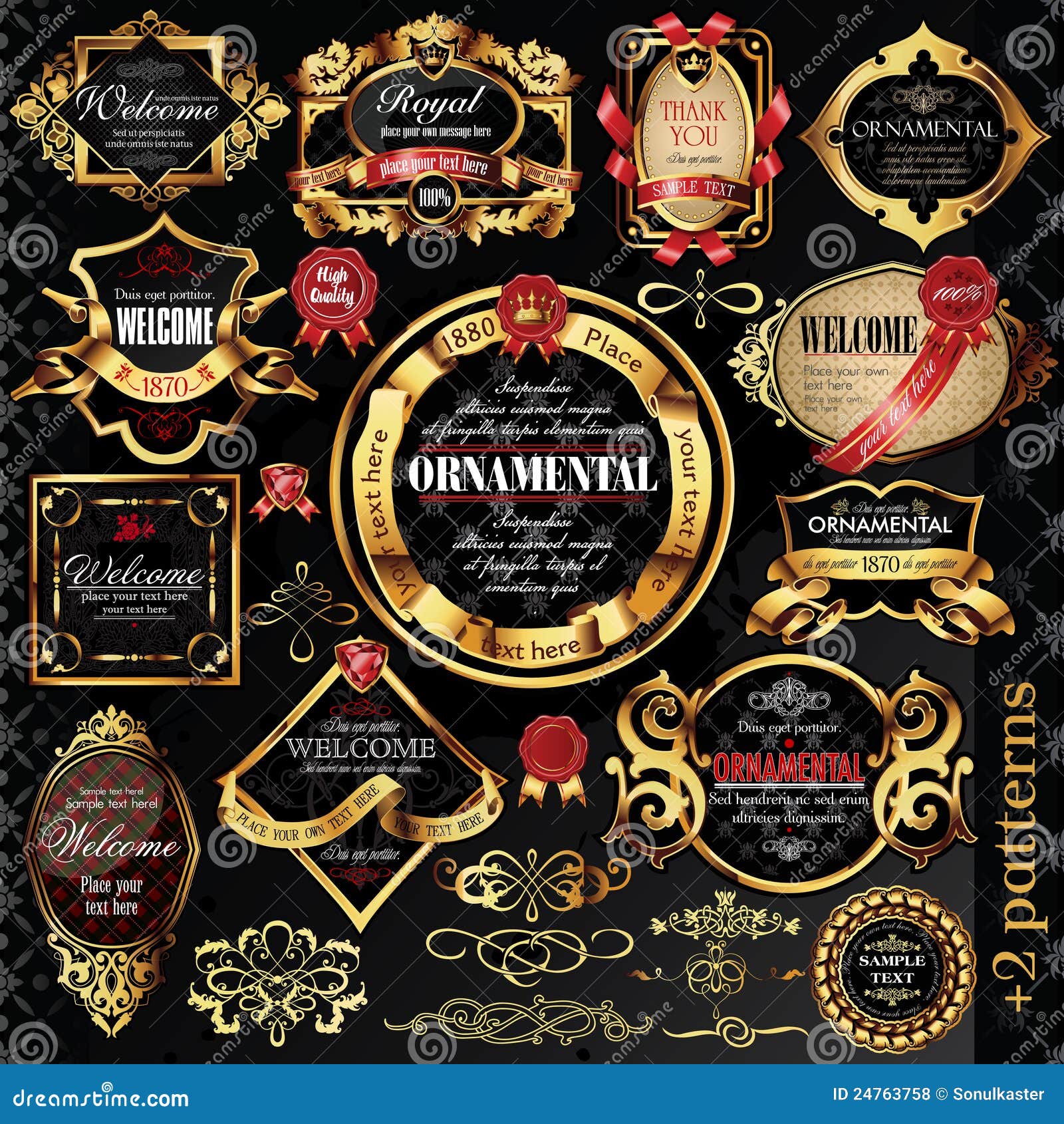 Big set of golden labels stock vector. Illustration of greeting - 24763758