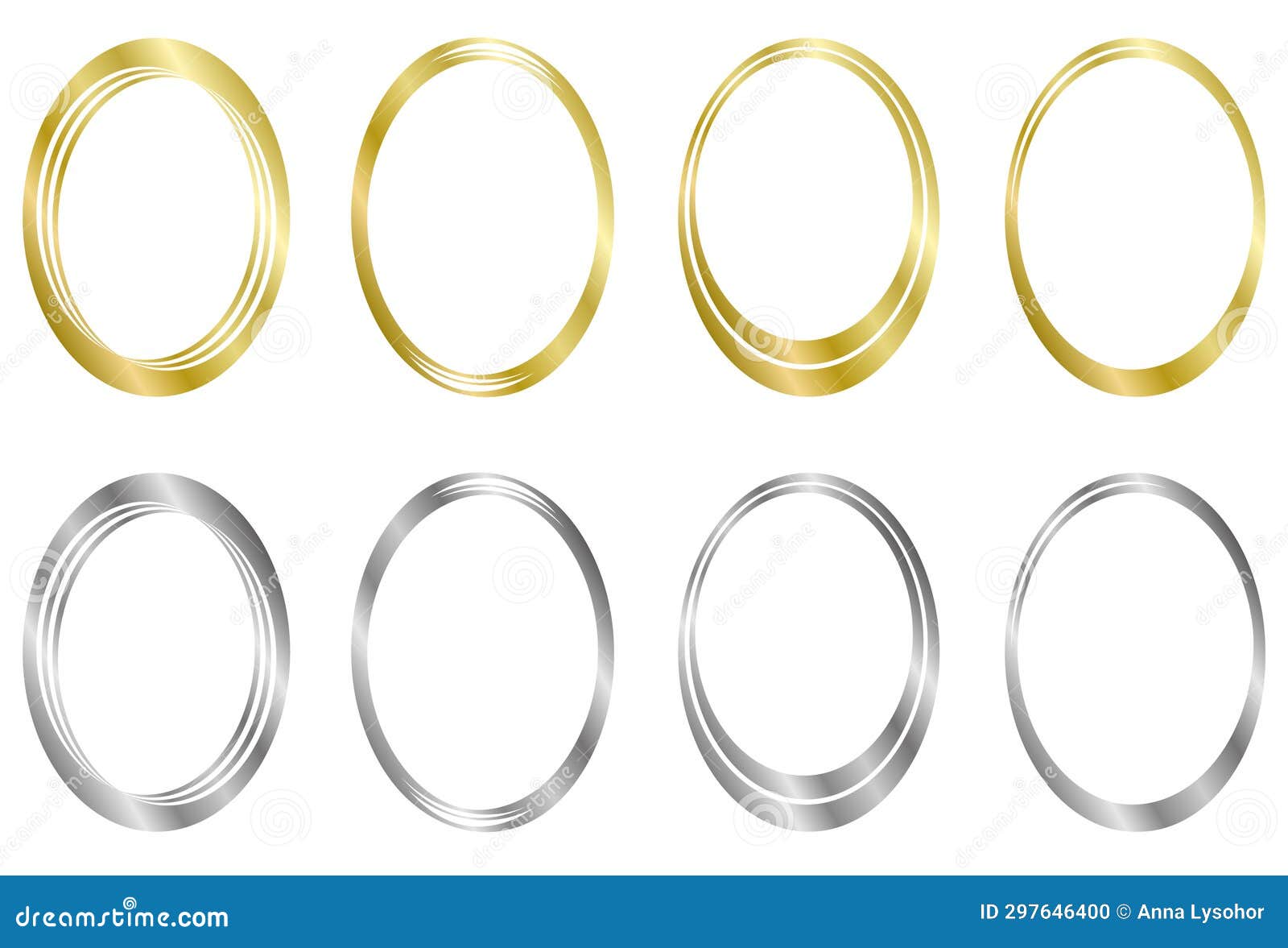 Big Set of Golden and Silver Frames. Vector Frame Isolated on White ...