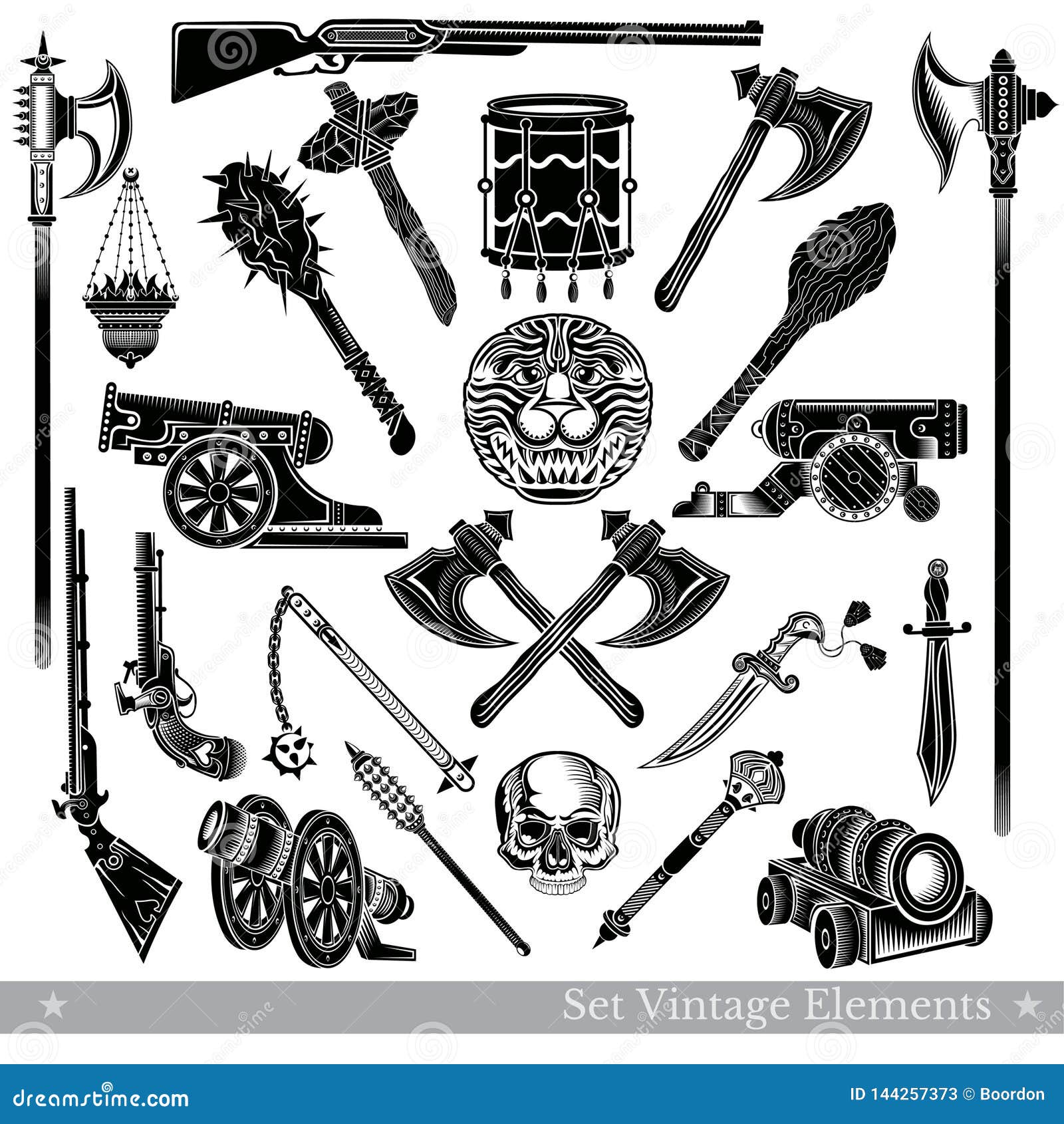 Big Set of Graphic Ancient Weapons Stock Vector - Illustration of ...
