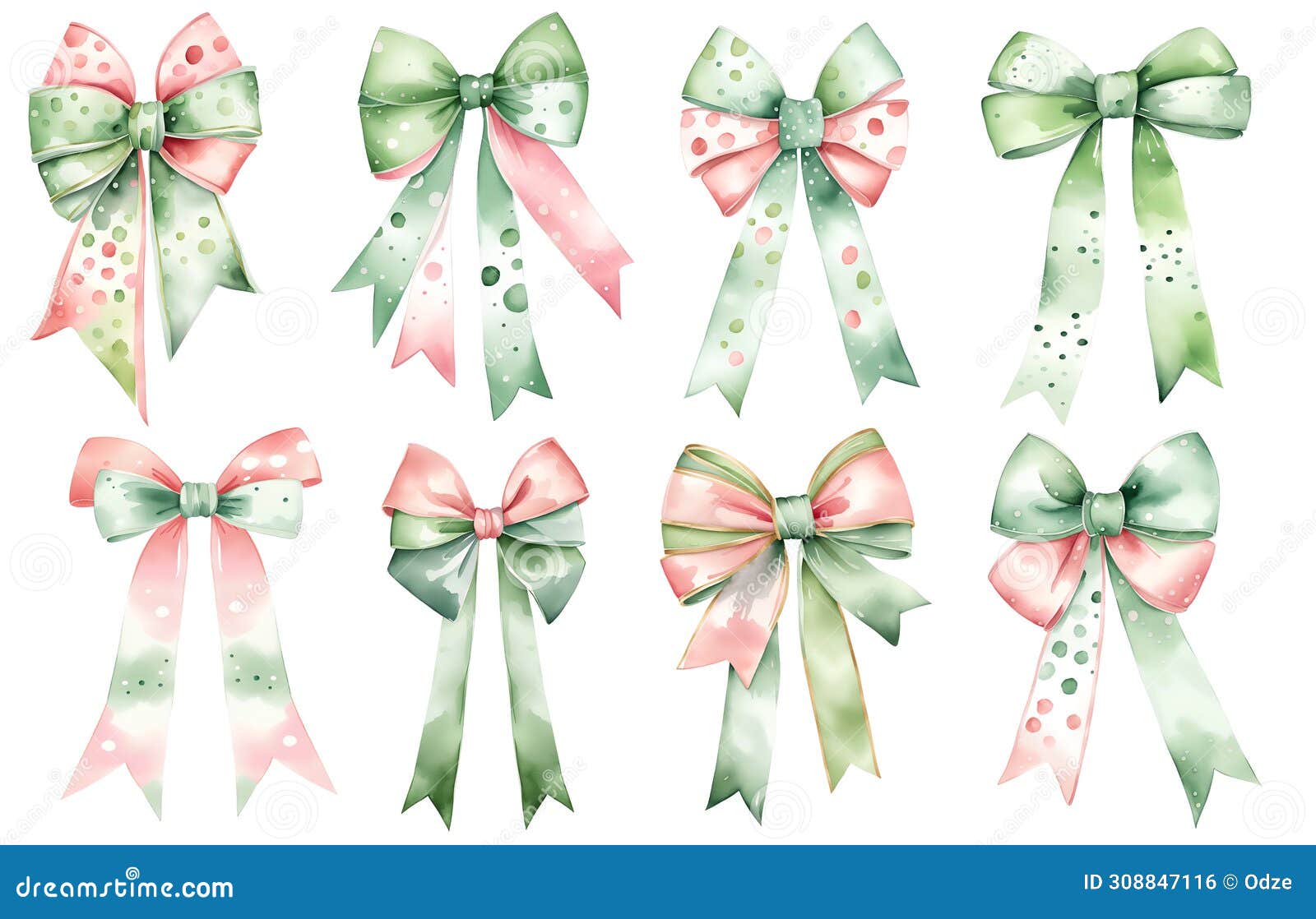 Big Set of Green and Red Gift Bows with Ribbons. Watercolor ... Big Set of Green and Red Gift Bows with Ribbons. Watercolor ...
