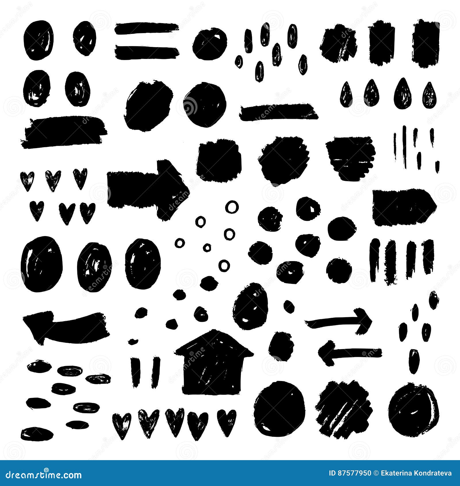 Big Set of Grunge Paint Brush Objects. Stock Vector - Illustration of ...