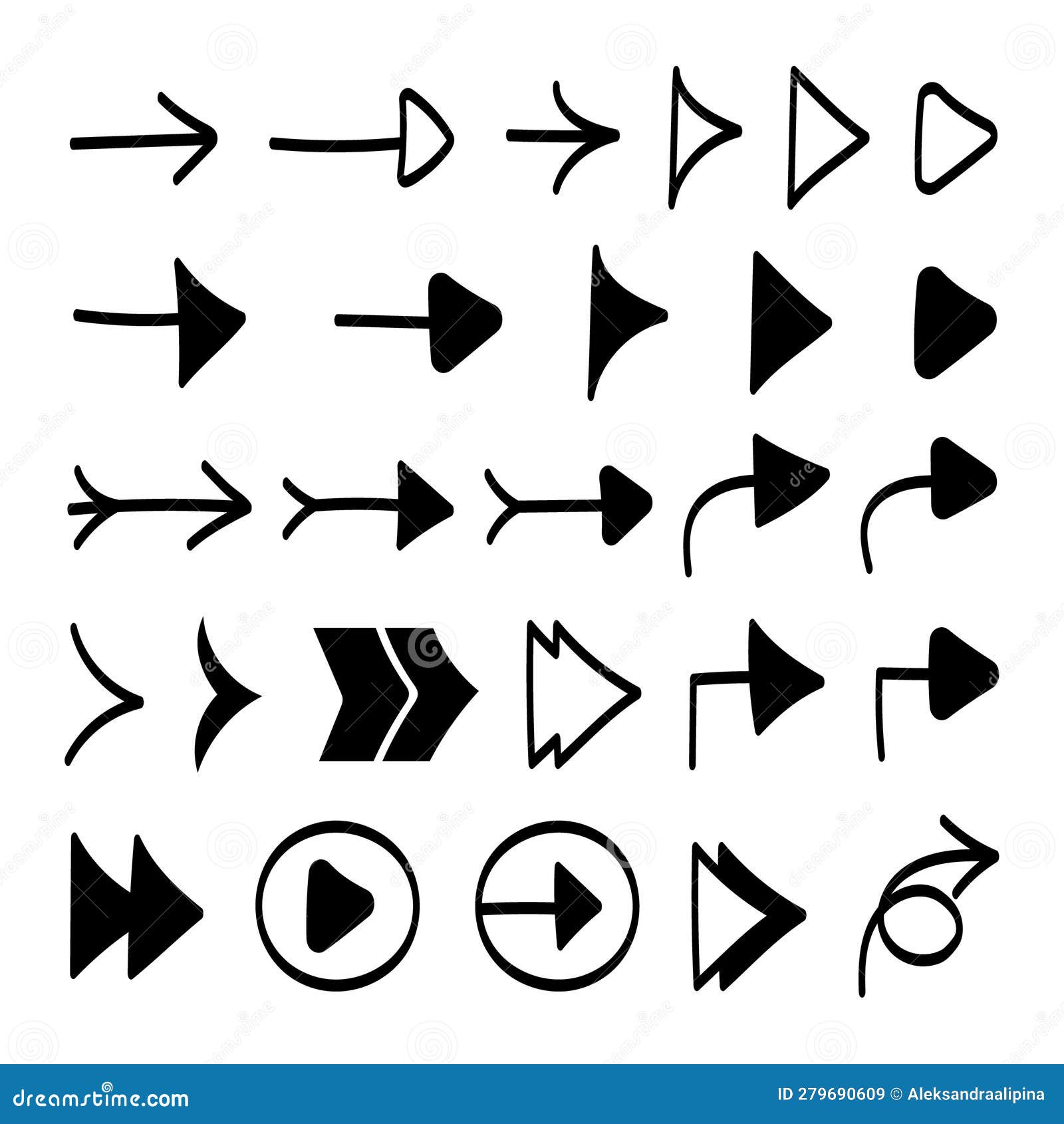 Big Set of Hand Drawn Arrows. Buttons Forward and Backward Stock Vector ...