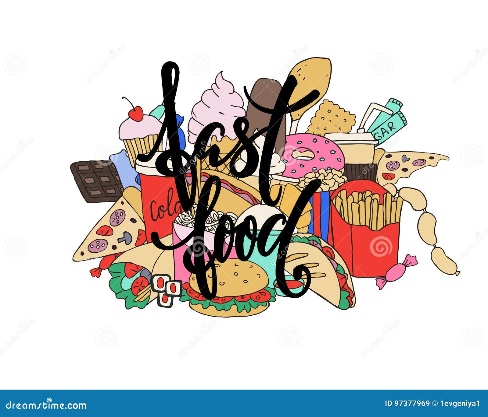 Big Set of Hand Drawn Doodle Fast Food with Lettering. Hand Drawn ... Big Set of Hand Drawn Doodle Fast Food with Lettering. Hand Drawn ...