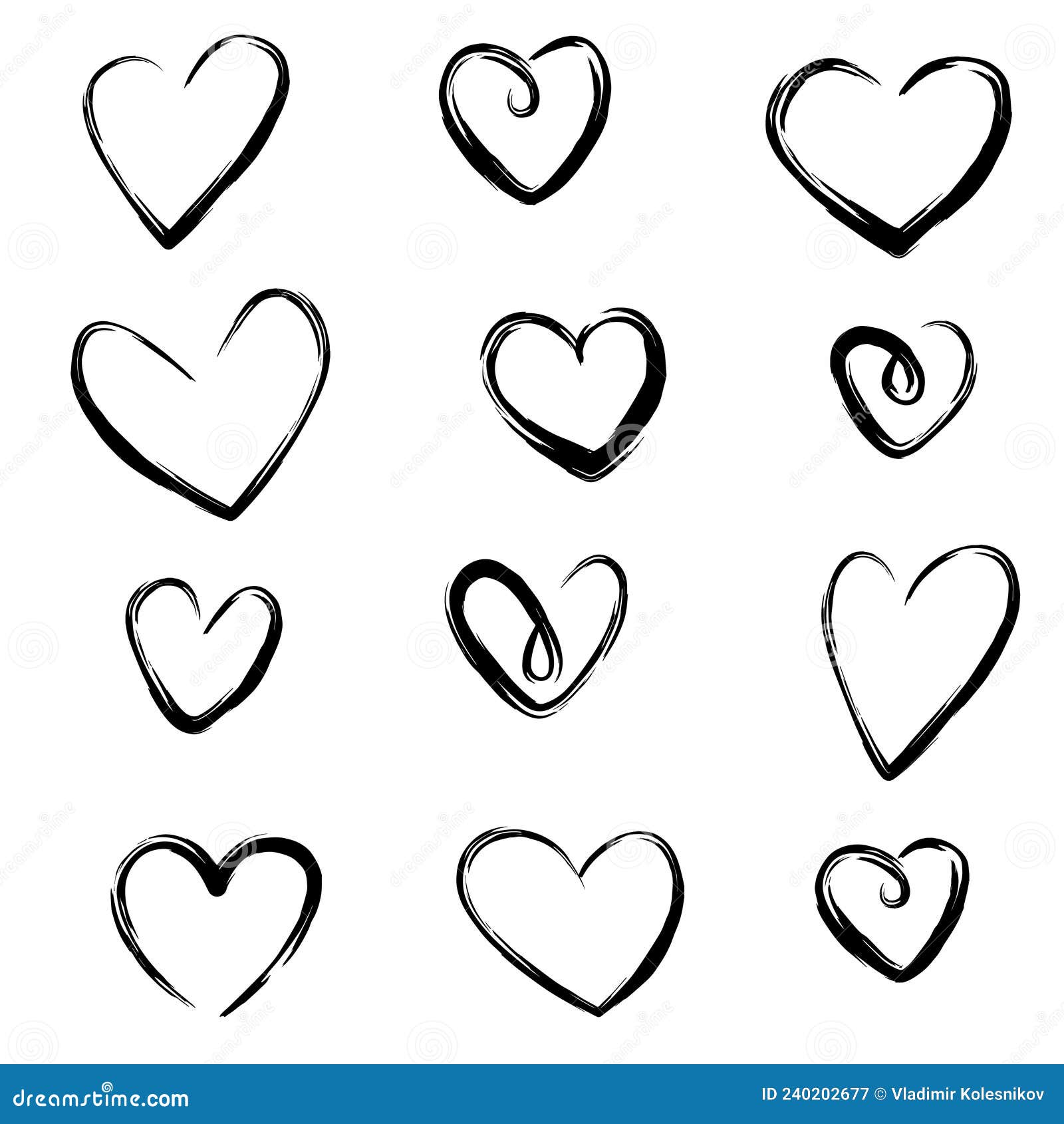 Big Set of Hand-drawn Hearts on a White Background. Doodle Style. Stock ...