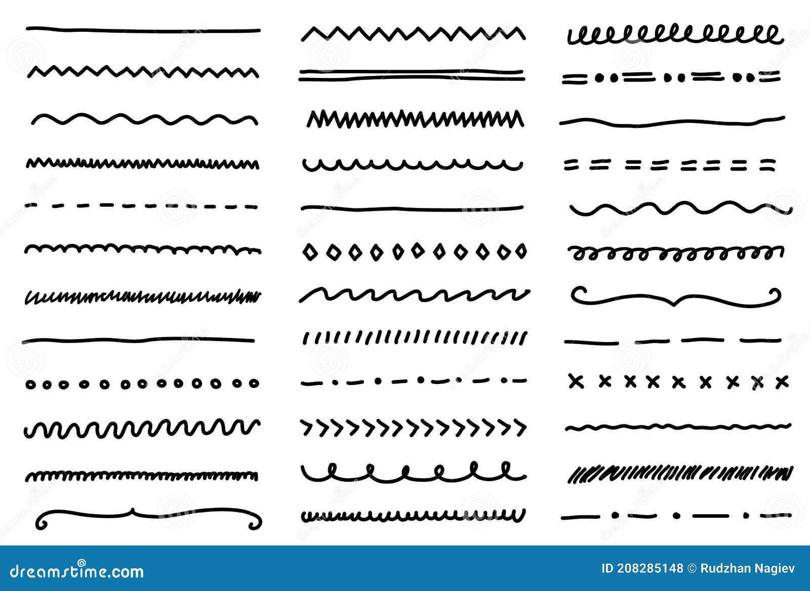 Hand Drawn Line Borders, Scribble Strokes, Elements Stock Vector ...