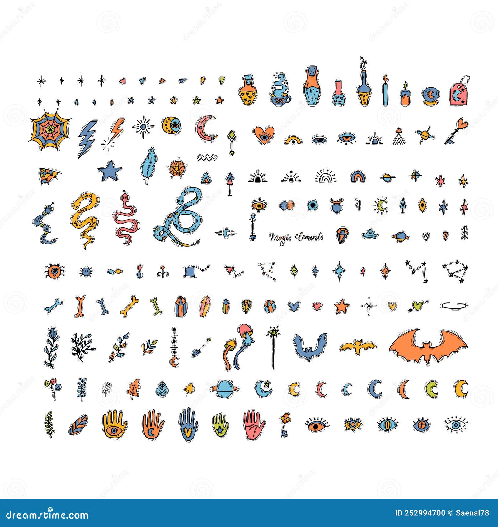 Big Set of Hand Drawn Magic Elements. Boho Style. Esoteric Concept ...