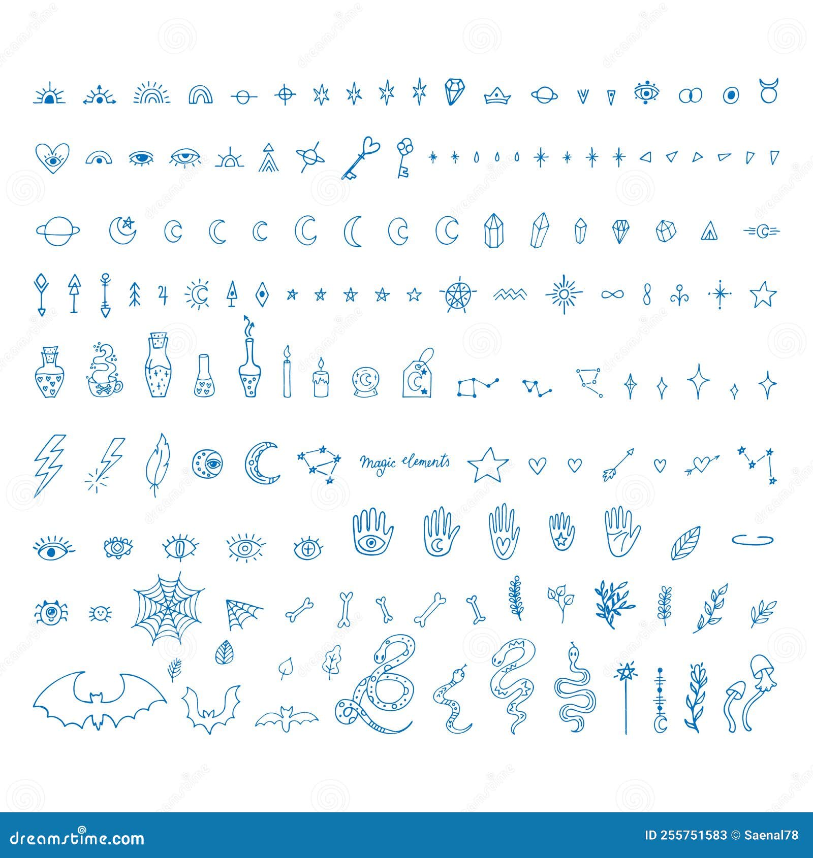 Big Set of Hand Drawn Magic Elements. Magical Witch Collection ...