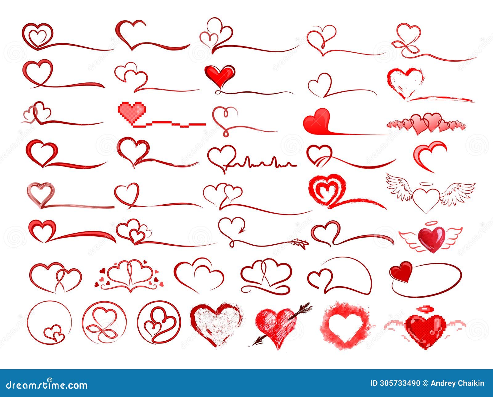 A Big Set of Hearts Symbols. Stock Vector - Illustration of romantic ...