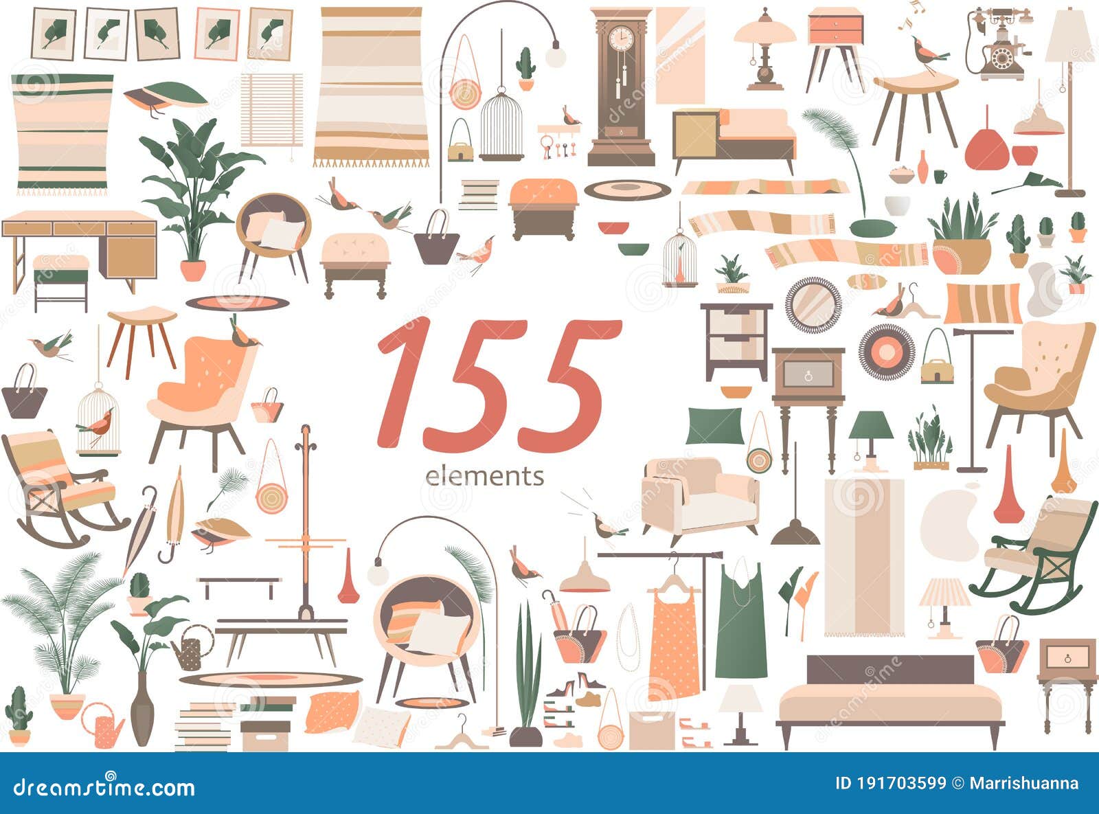 Big Set of Home Decor Items Stock Vector - Illustration of home, floor ...