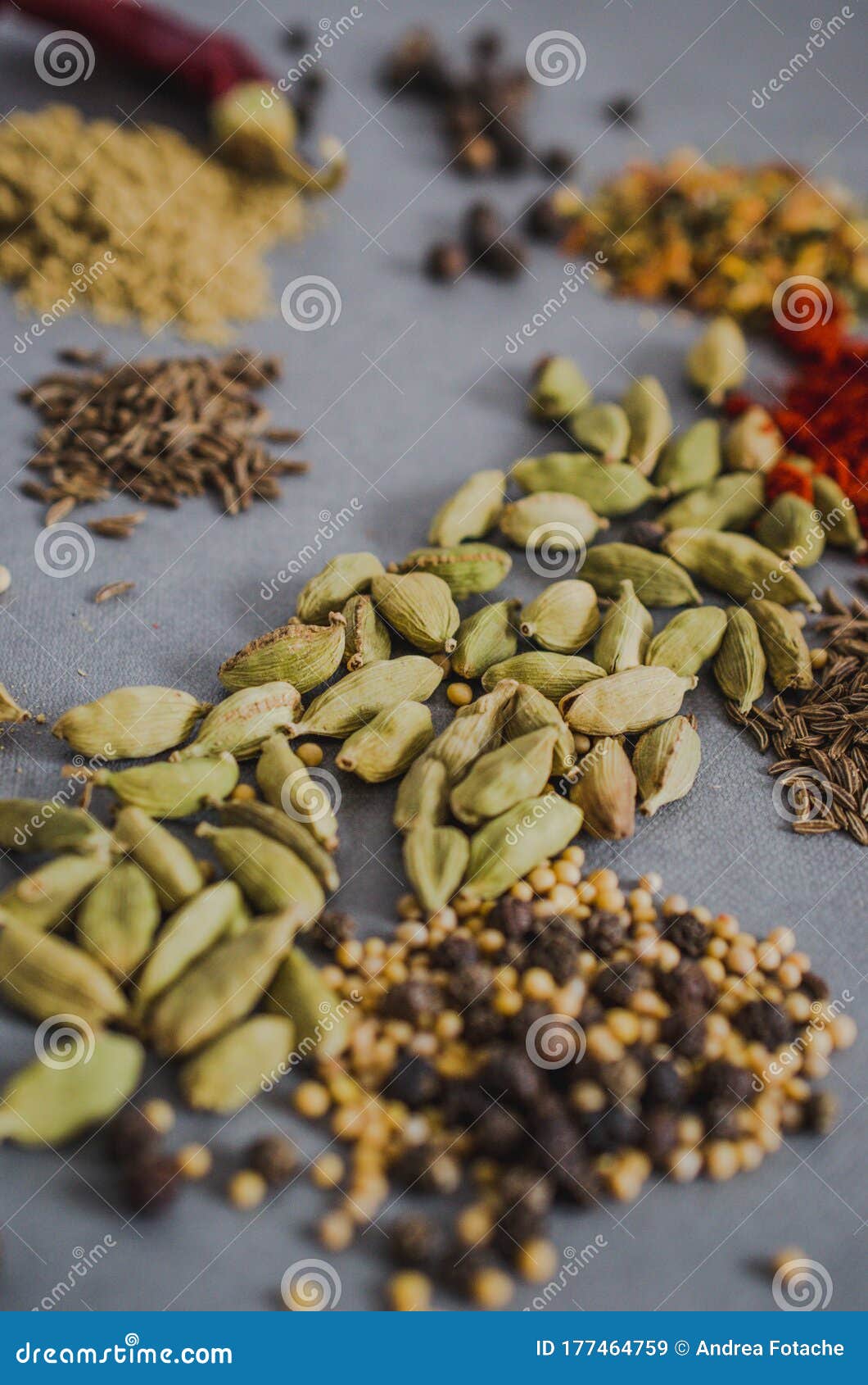Various Spices on Grey Background. Cooking Stock Image - Image of ...