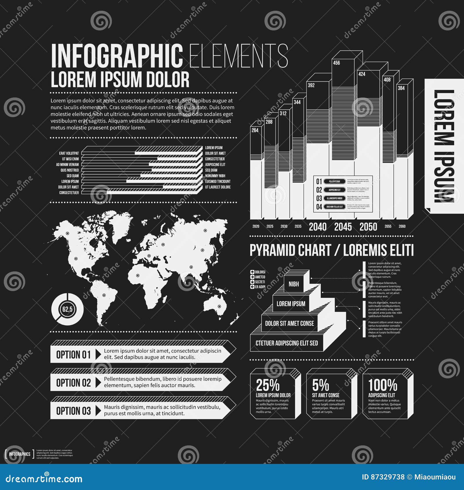 Big Set of Infographics Elements in Black and White Colors Stock Vector ...