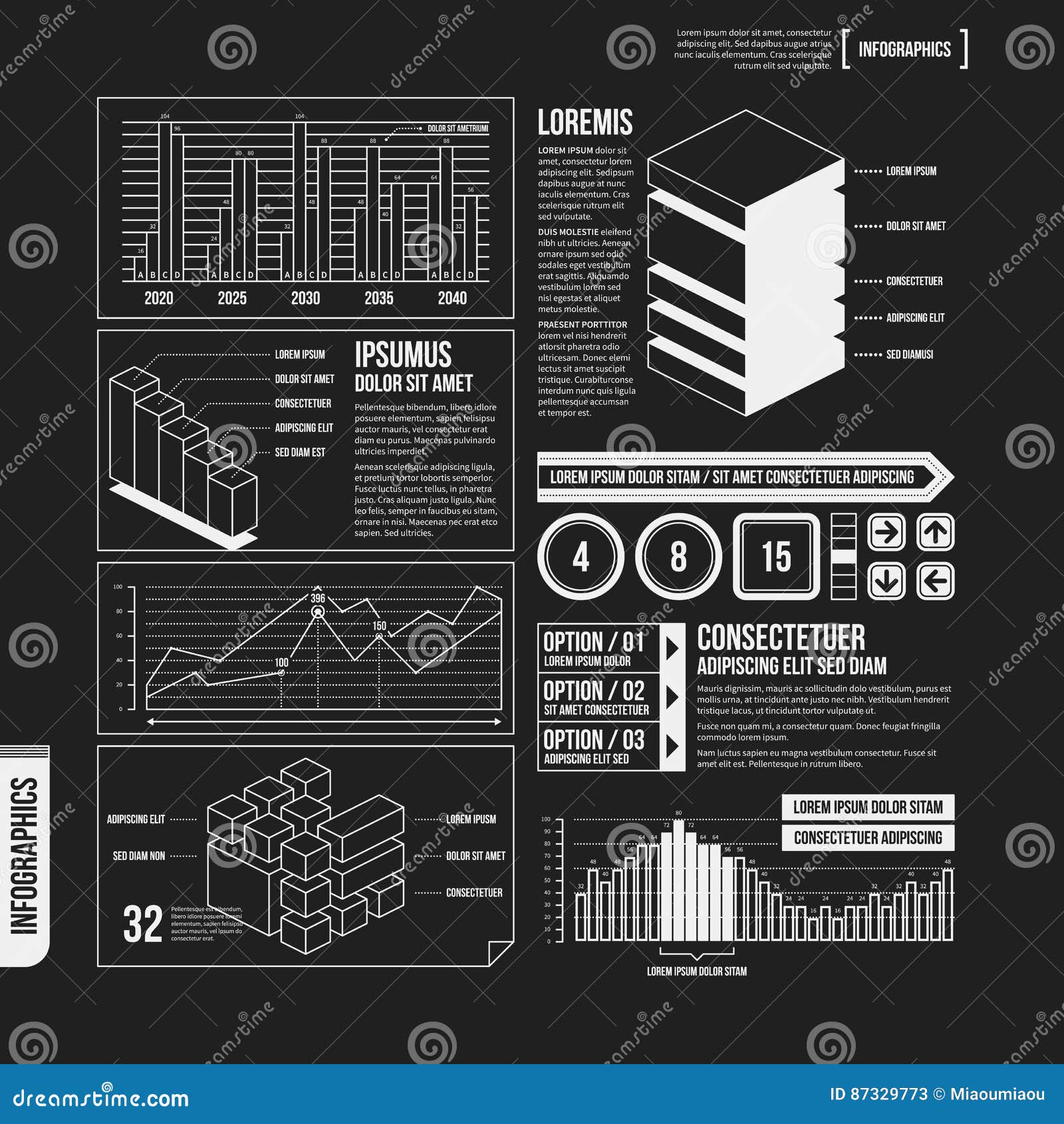 Big Set of Infographics Elements in Black and White Colors Stock Vector ...