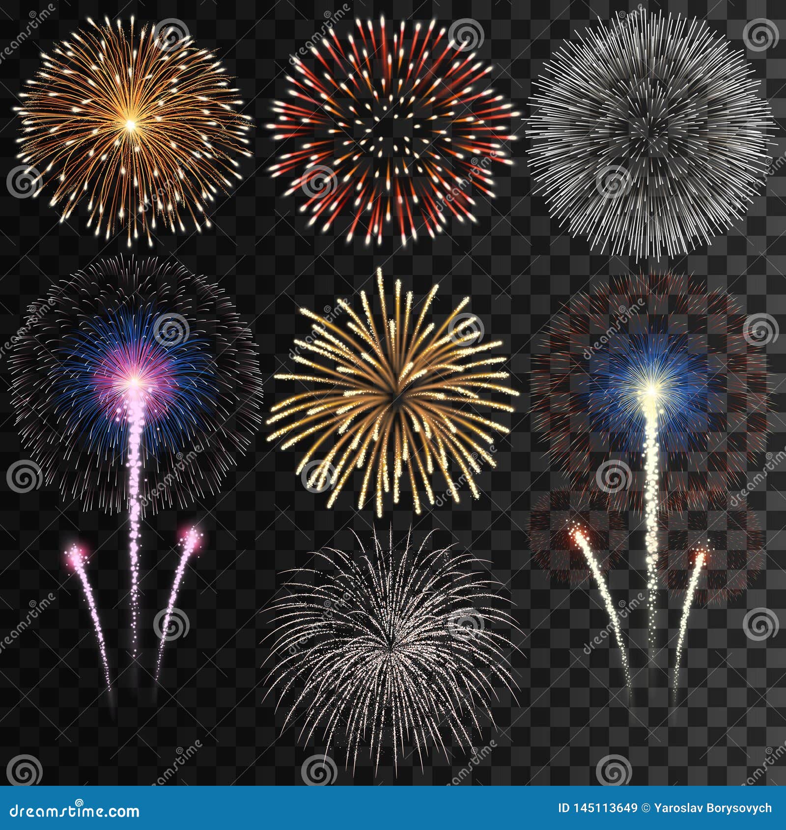 Big Set of Isolated Vector Fireworks Stock Vector - Illustration of ...