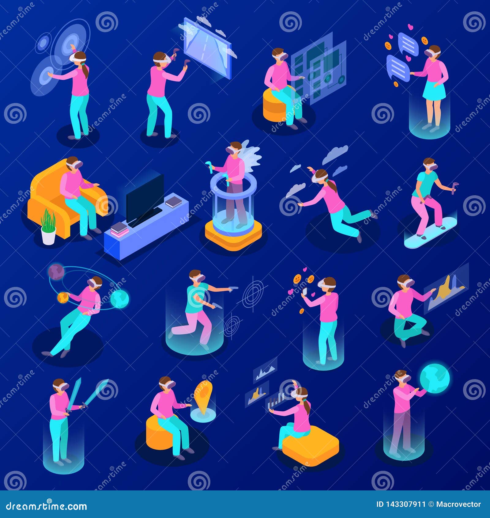 Augmented Reality Isometric Icons Set Stock Vector - Illustration of ...