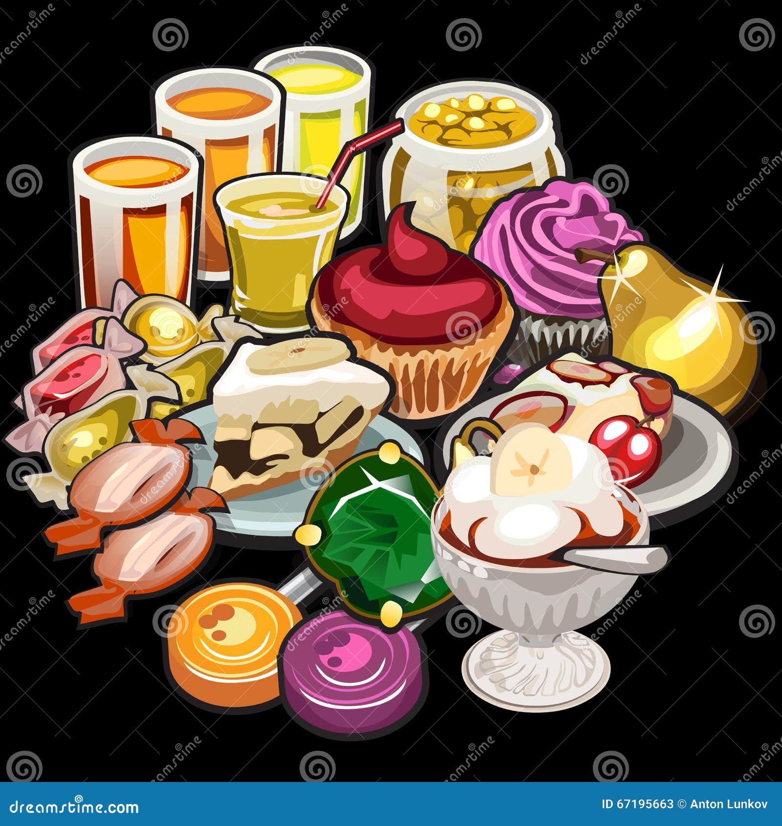 Big Set of Juices, Candy, Desserts Stock Vector - Illustration of cold ...