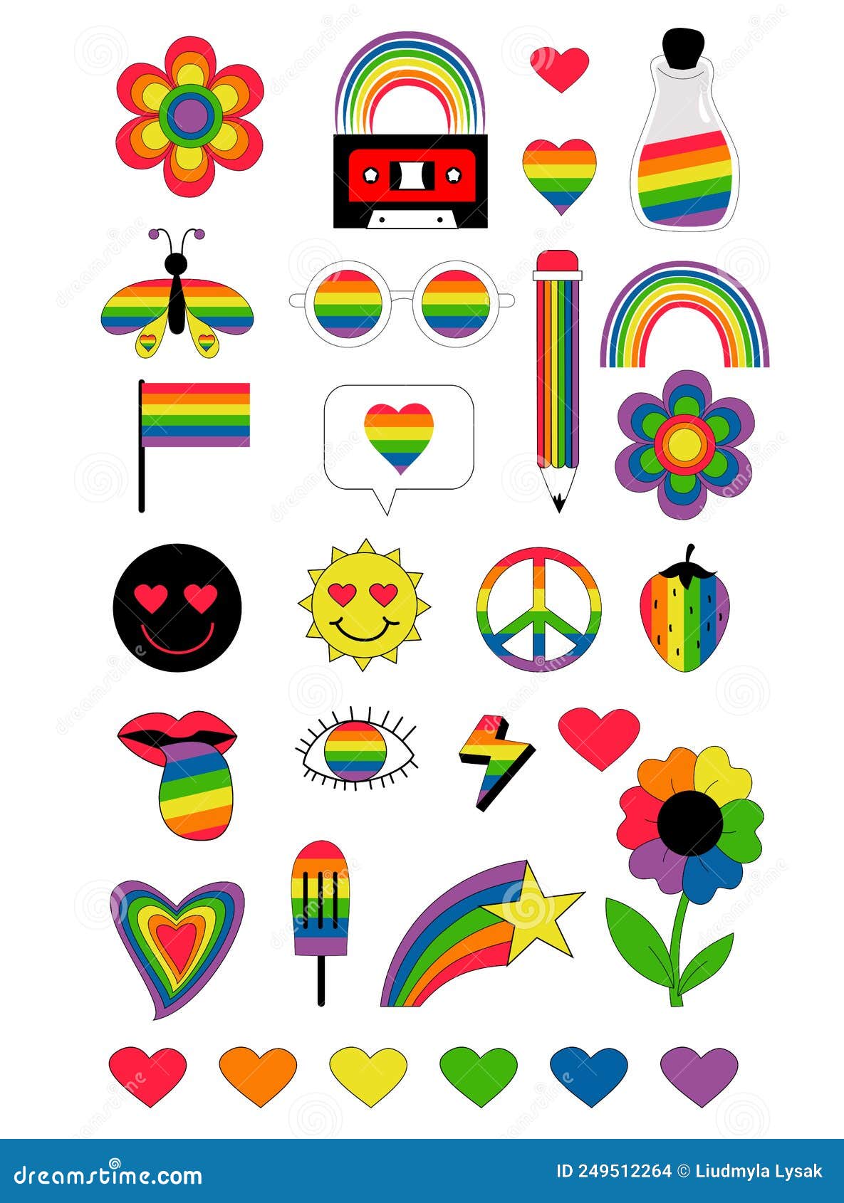 Big Set Lgbtq Community Symbols Lgbt Pride Month Vector Icons With
