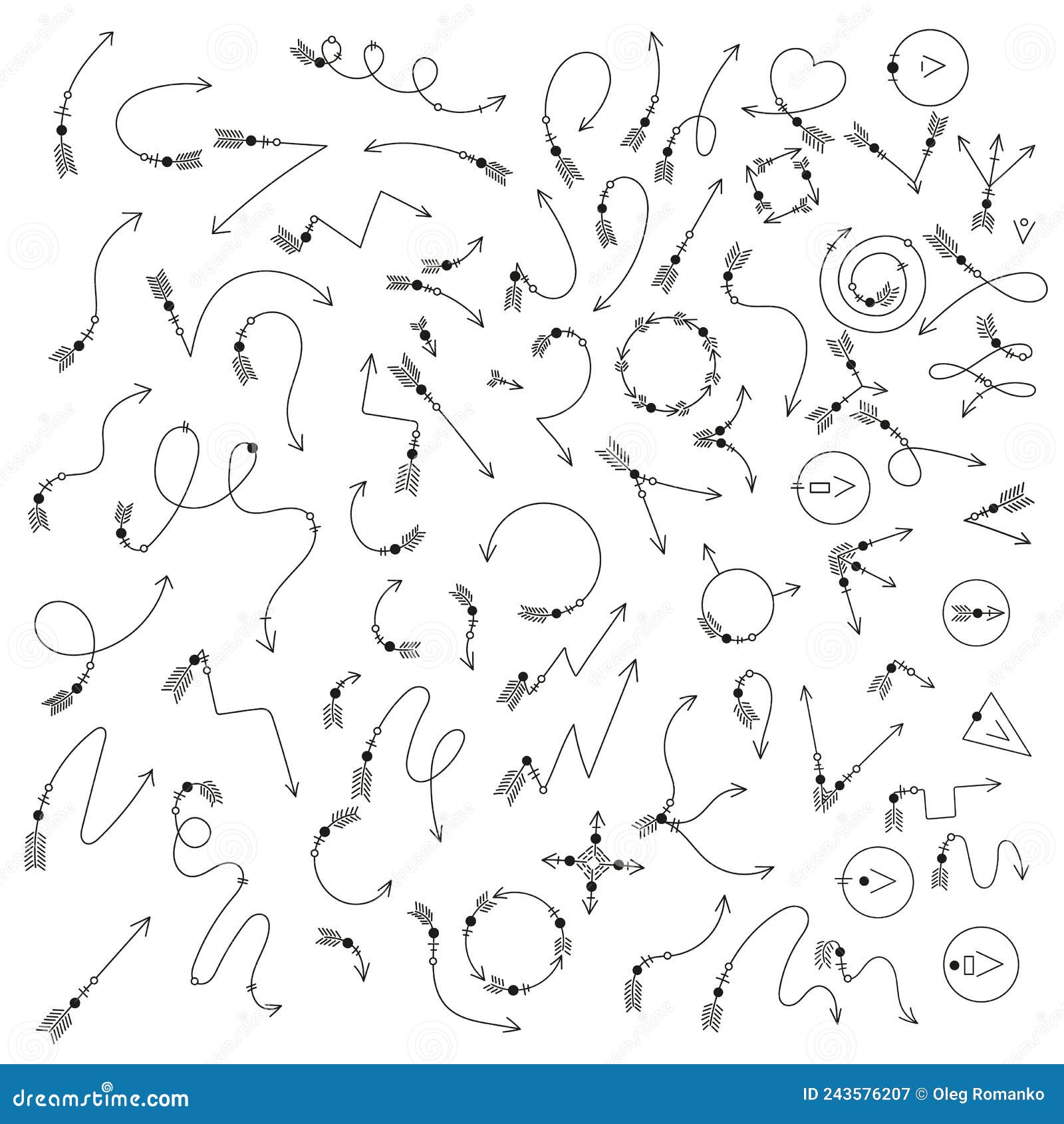 Big Set of Linear Decorative Arrows Stock Vector - Illustration of ...