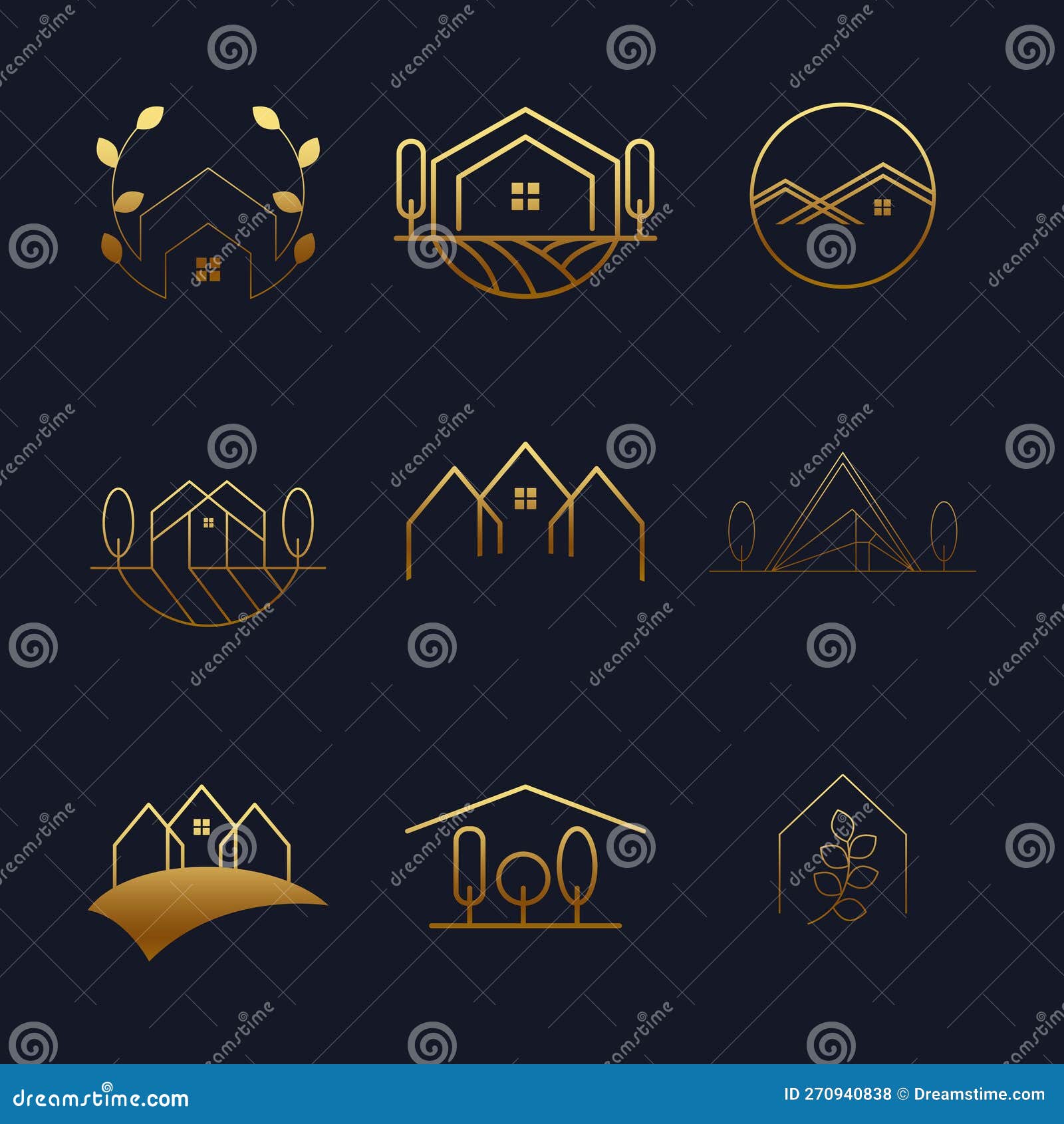 Big Set of Logo Icons. House and Trees Vector Collection. Real Estate ...