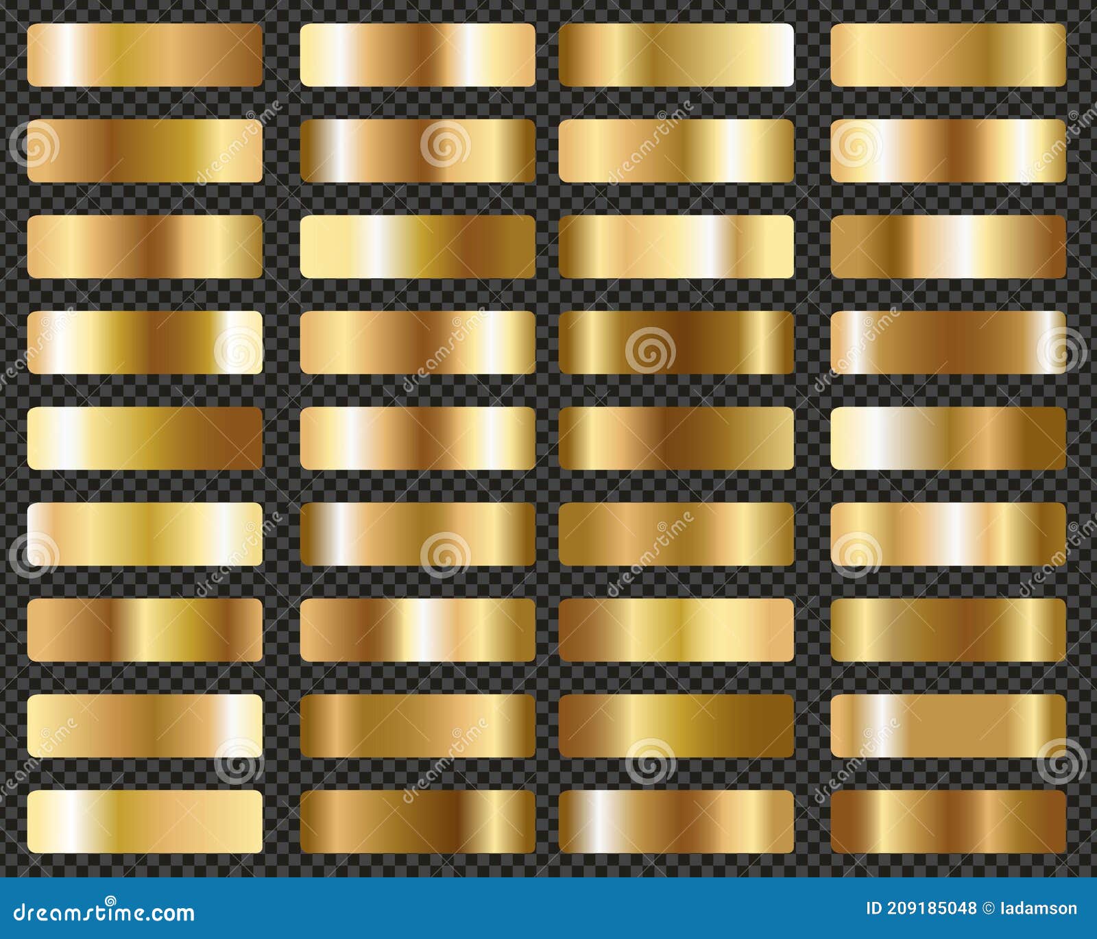 Big Set of Metallic Gold Gradients Transparent Background Stock Vector ...