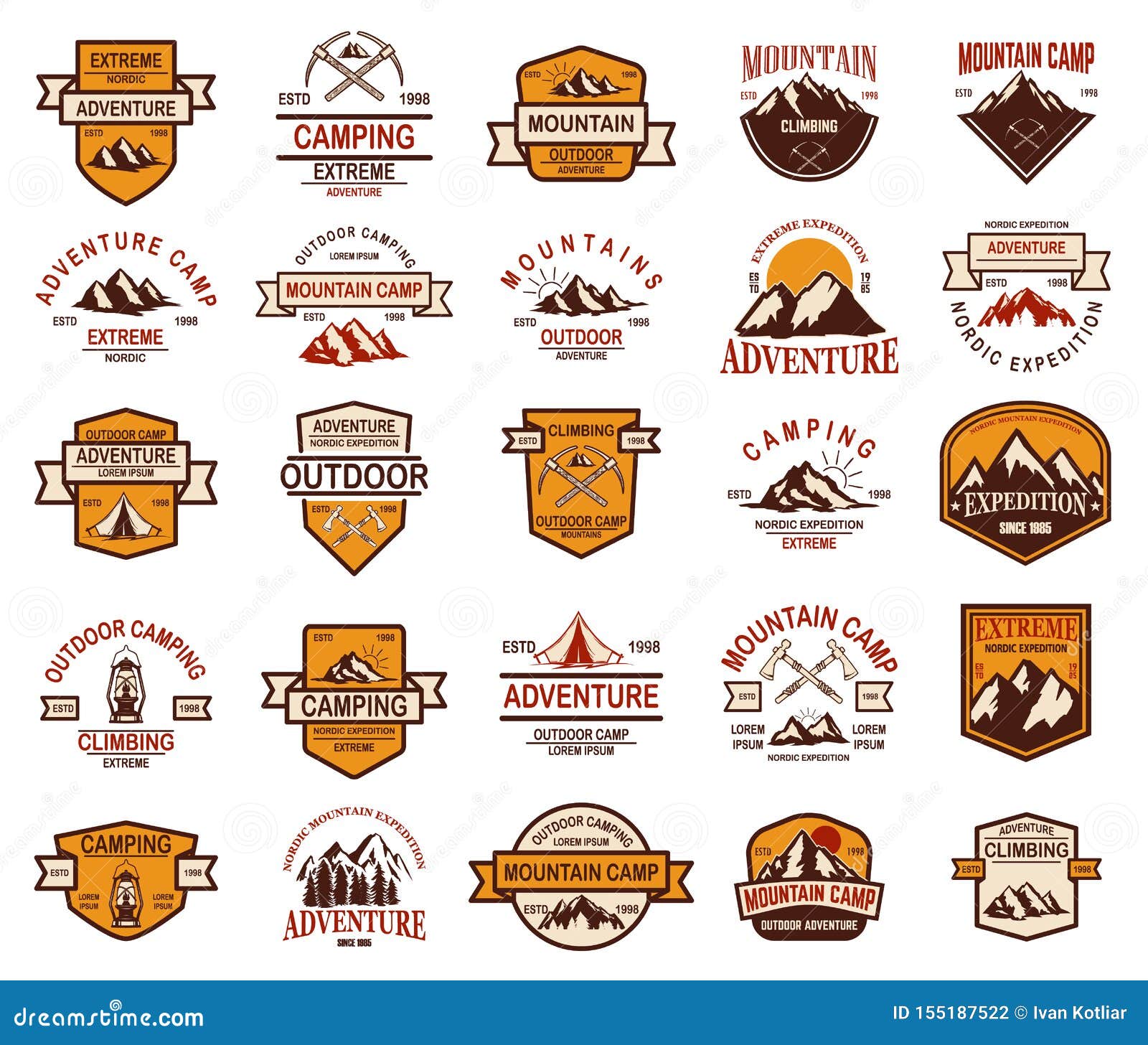 Big Set of Mountain Hiking Emblems. Design Element for Logo, Label ...