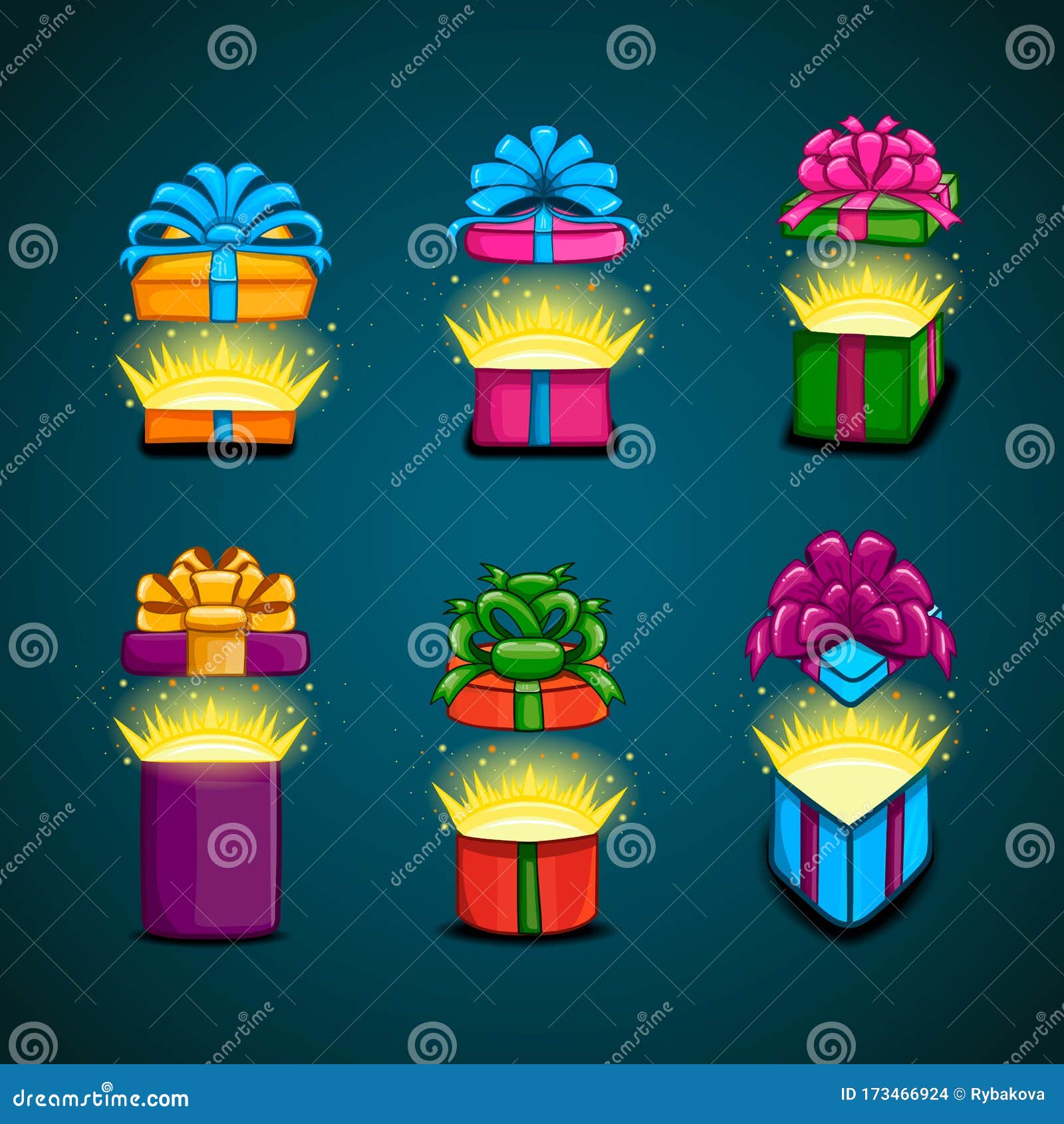 Big Set with Open Gift Box with a Surprise Stock Illustration ...