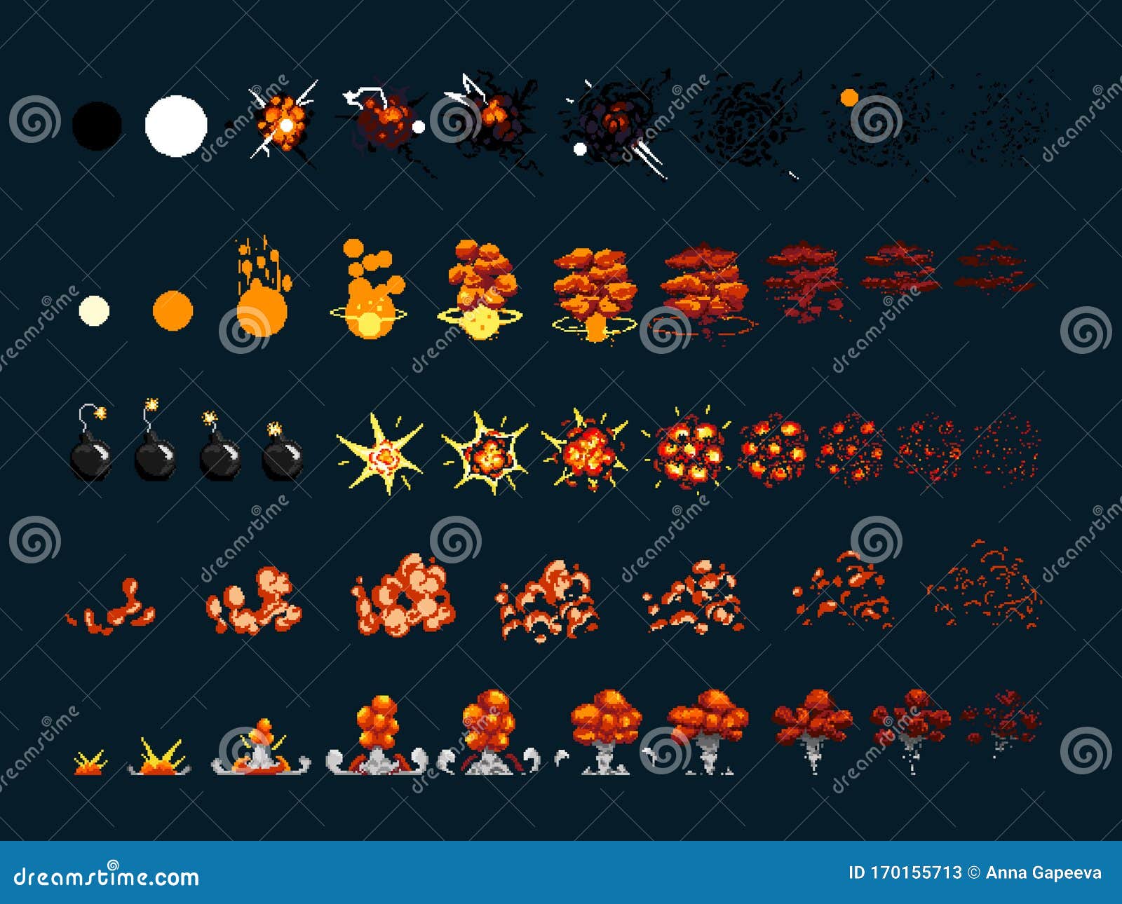 Game Icons Set. Comic Boom Flame Effects for Emotion Stock Vector ...