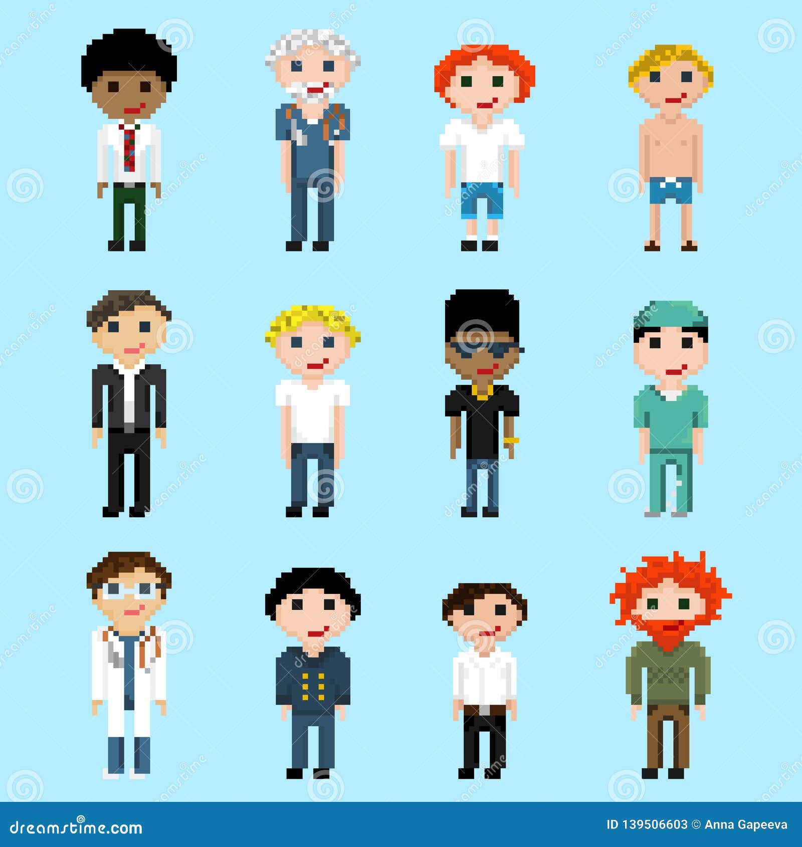 Big Set Of Pixel Males In Different Images. Cartoon Vector ...