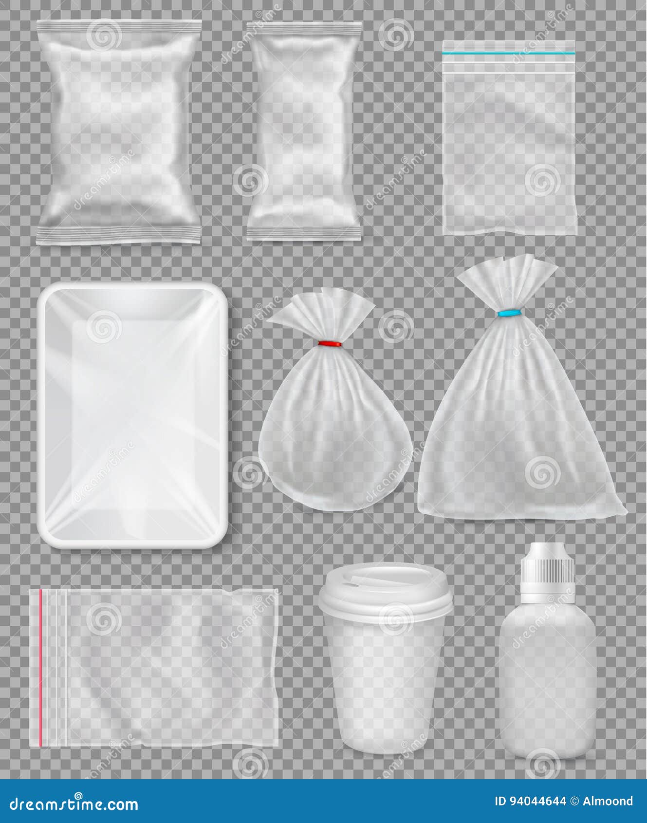 Big Set Of Polypropylene Plastic Packaging - Sacks, Tray, Cup On ...
