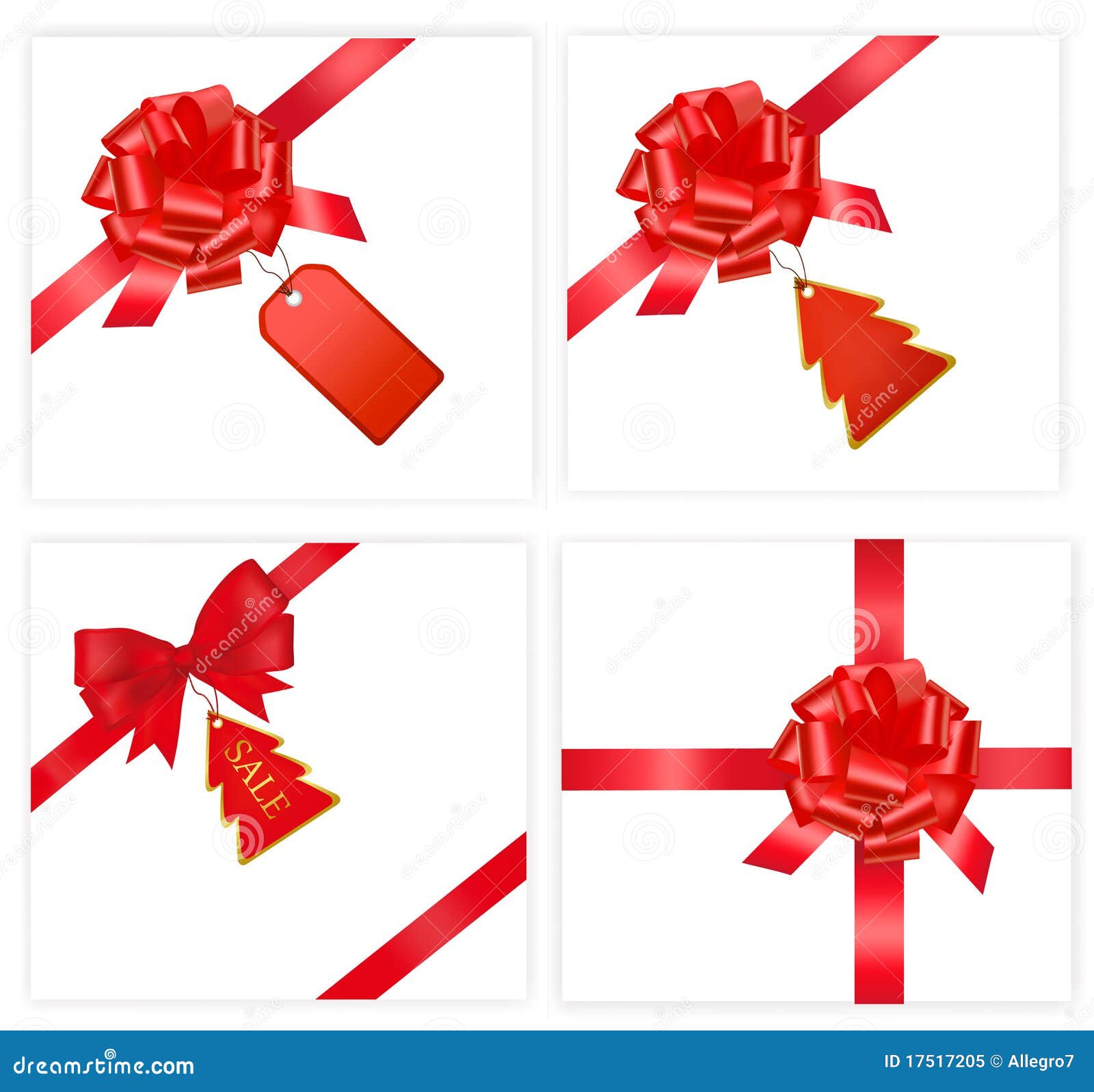 Big Set with Red Bows with Cards. Vector. Stock Vector - Illustration ...